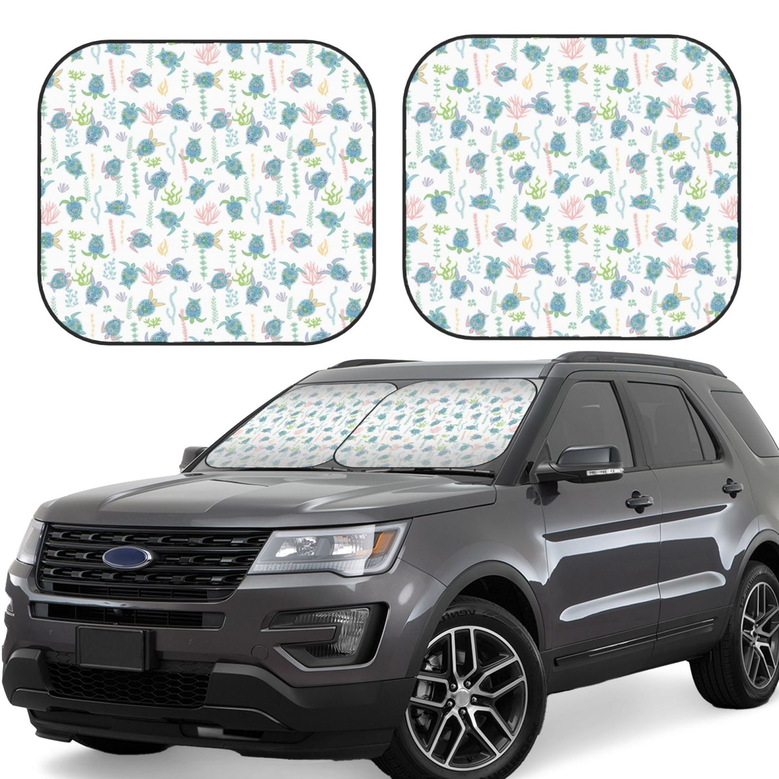Honeii Sea Turtle Print Foldable Car Sun Shade for Windshield, 2-Piece ...
