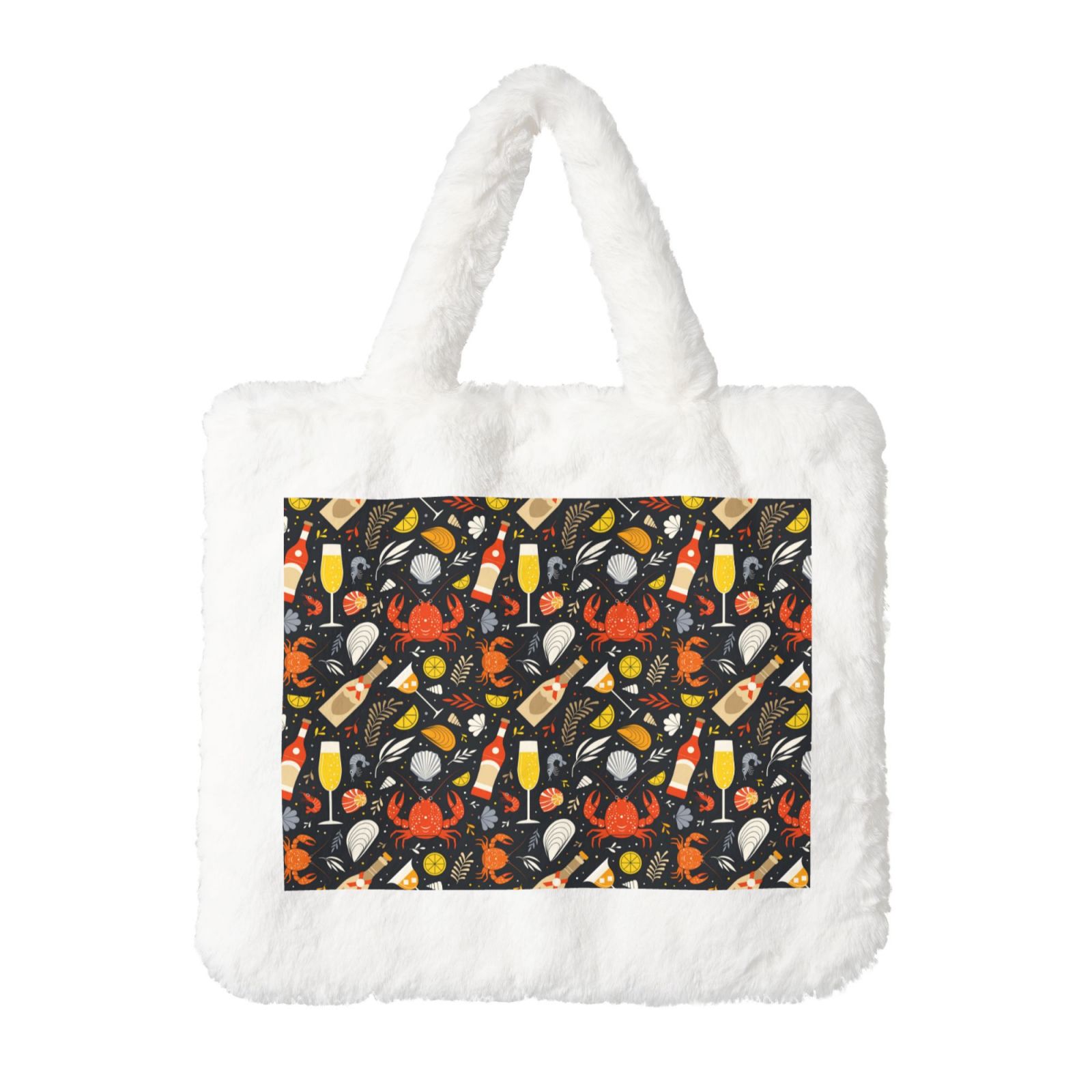 Honeii Seafood And Drinks Print Fluffy Shoulder Bag Plush Bags Women ...