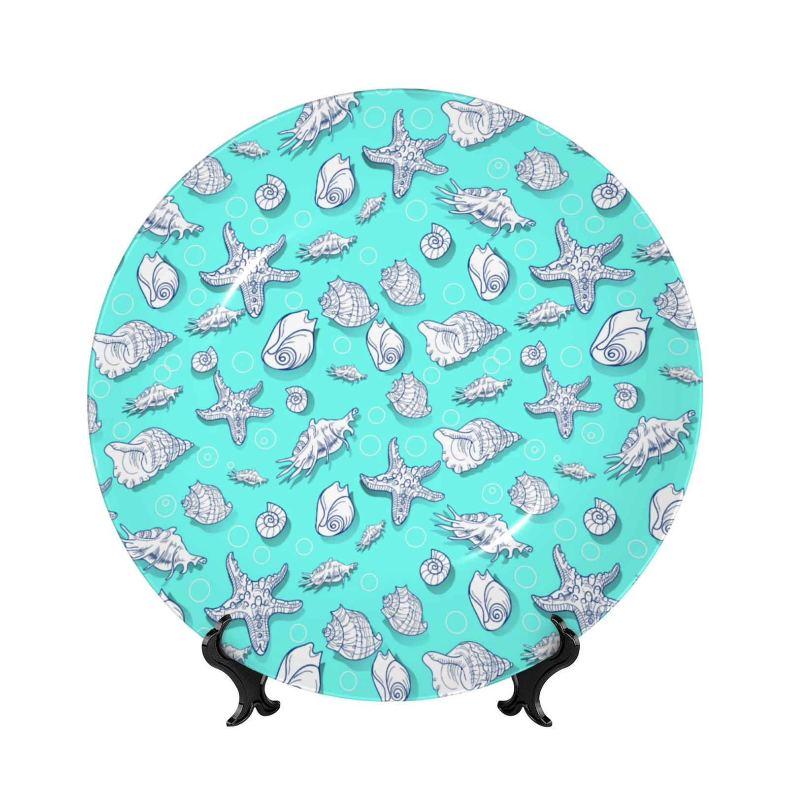 Honeii Seashell And Starfish Print Elegant Bone China Decorative Plate ...