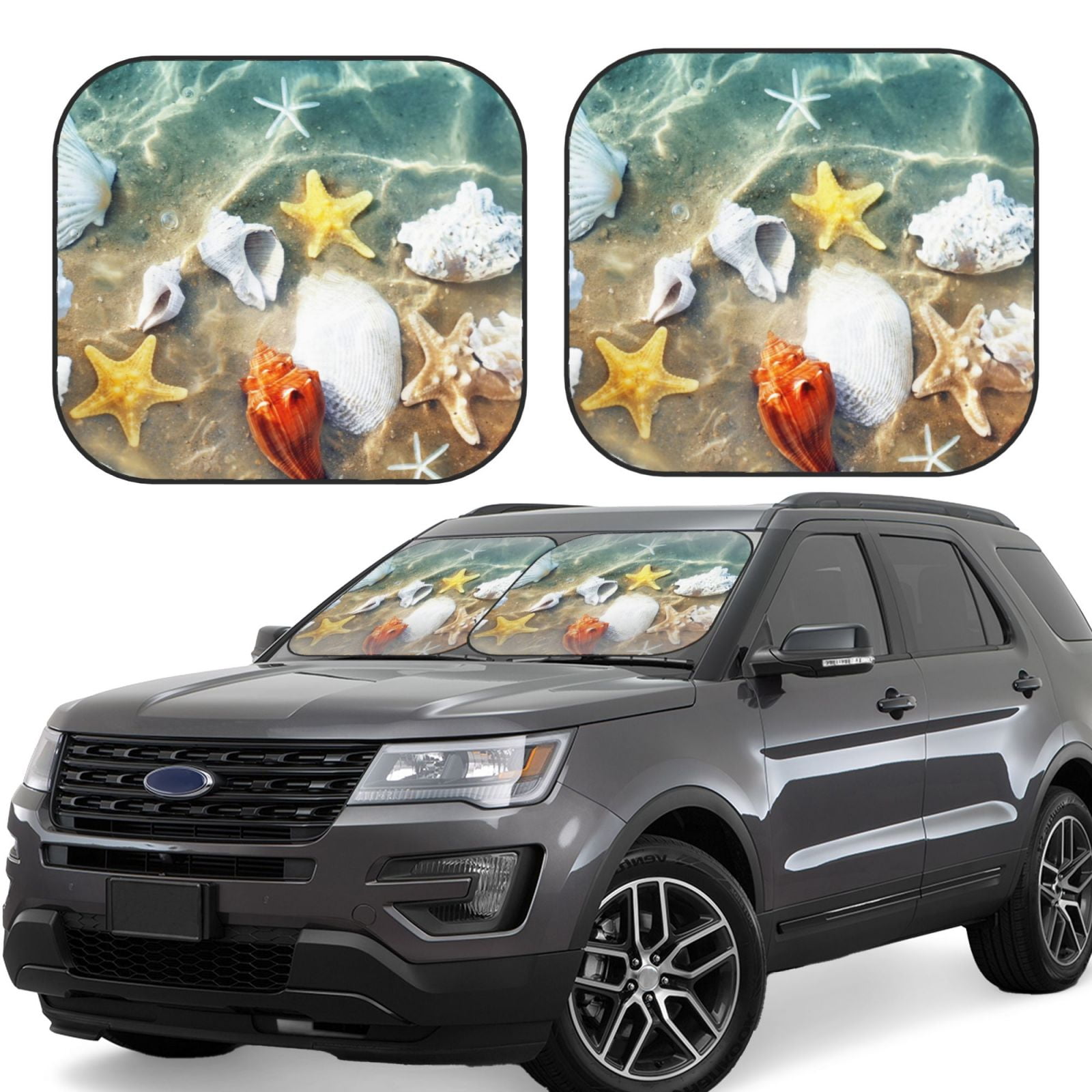 Honeii Seashell On The Beach Print Foldable Car Sun Shade for ...