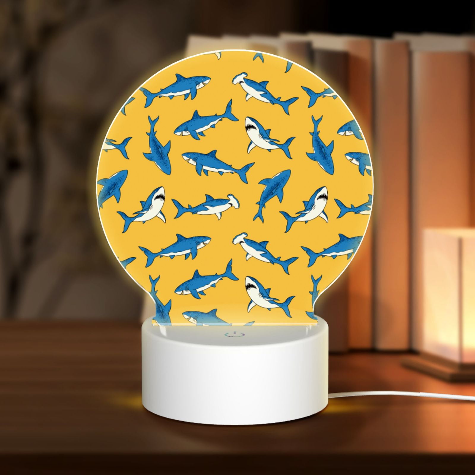 Honeii Shark Print Print Acrylic LED Night Lamp,Round Touch-Control ...