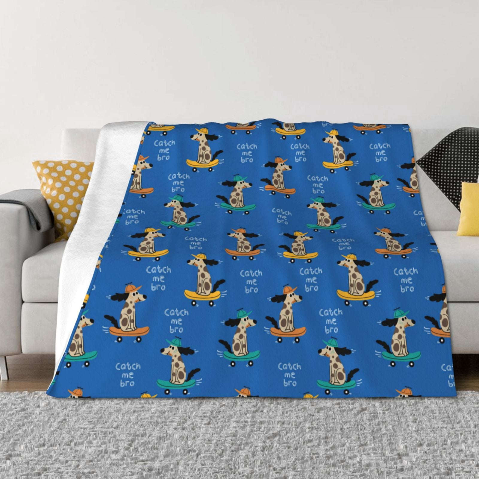 Honeii Skater Dog print throw blanket, crafted from cozy cotton flannel ...