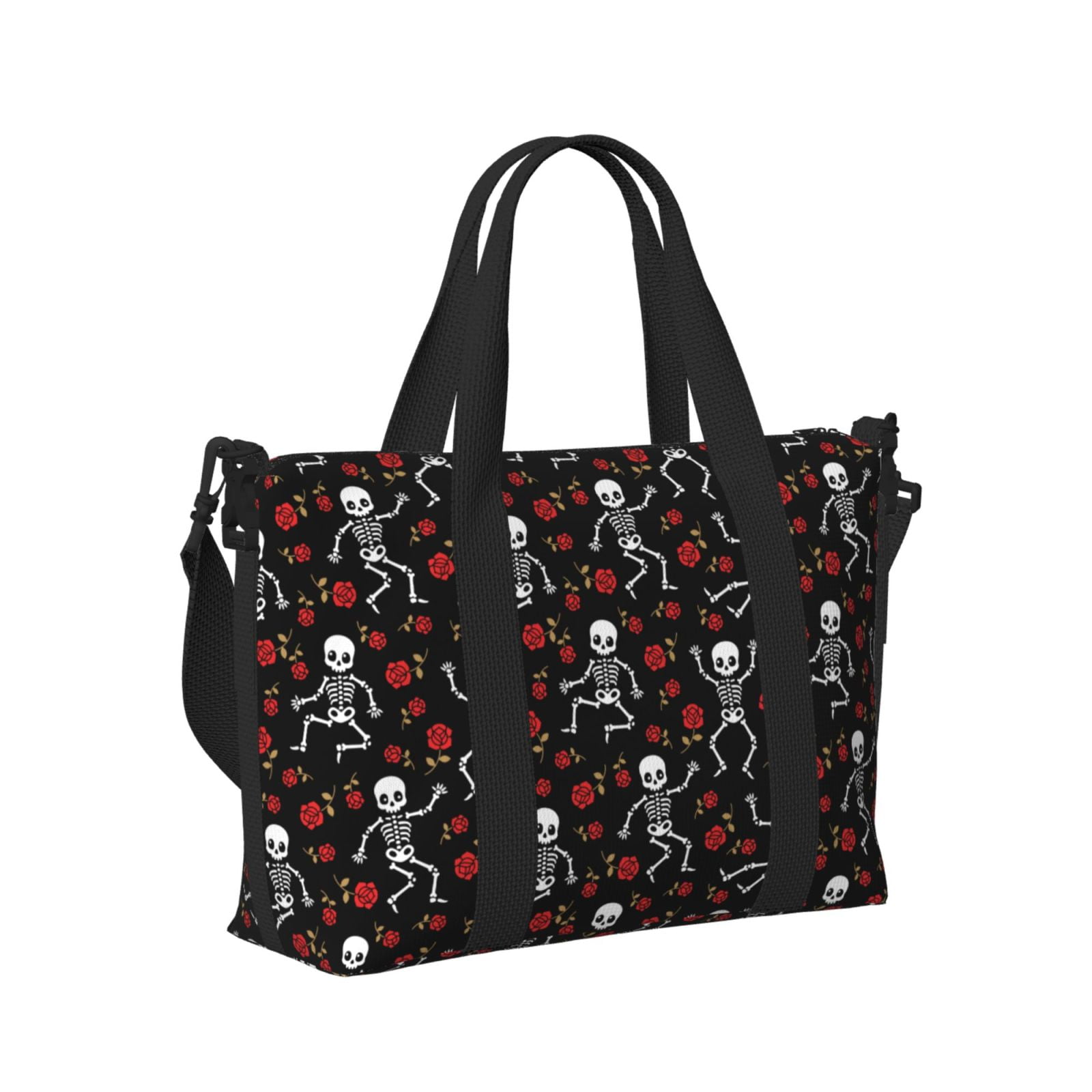 Honeii Skeleton with Roses Print Hand Travel Bag,Travel Duffle Bag ...