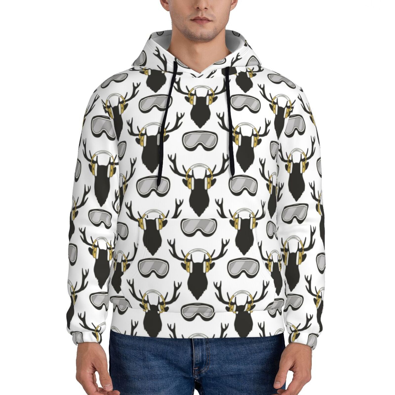 Honeii Ski Goggles Moose Music Picture Pattern Mens Hoodies Men's Loose Sleeve Sweatshirt ...