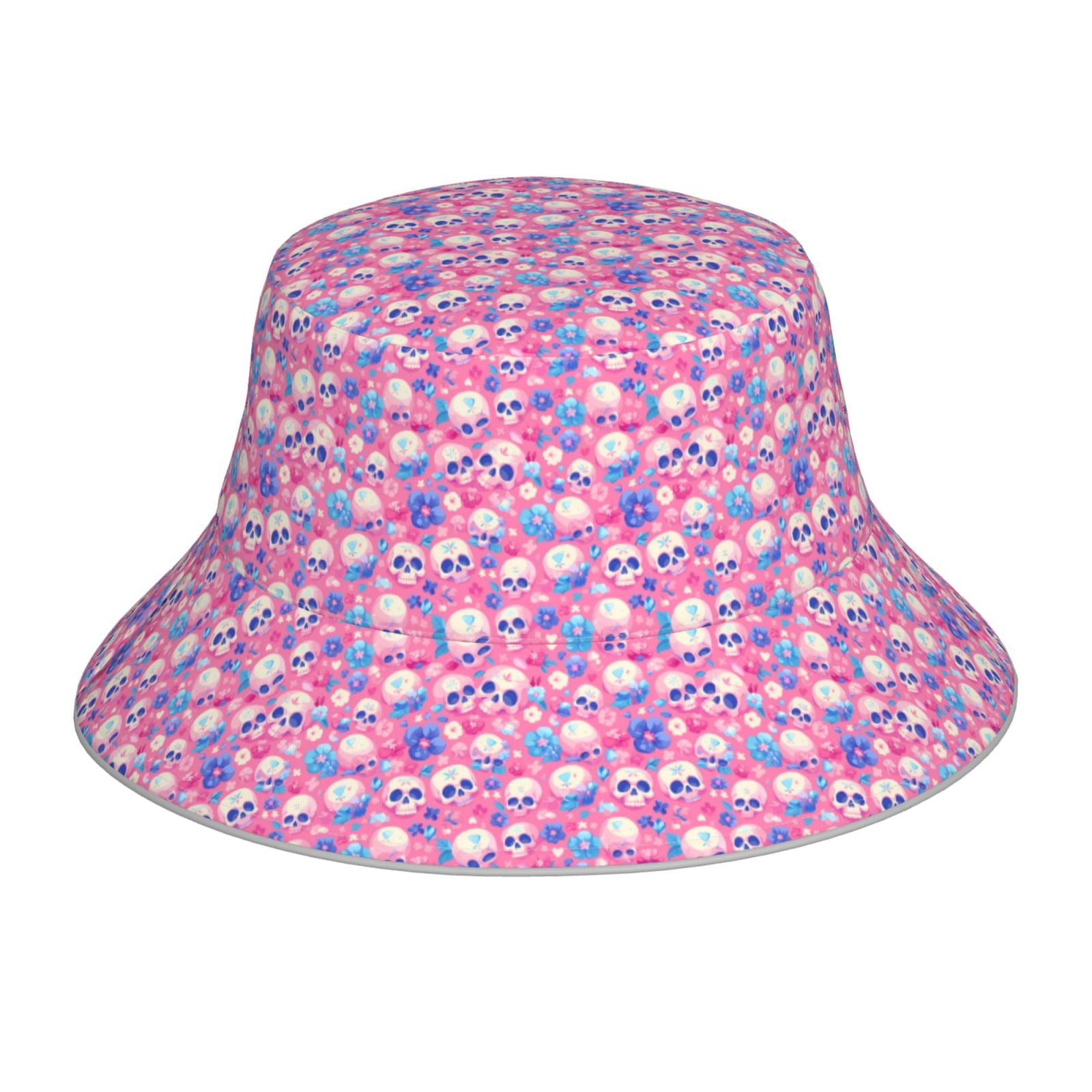 Honeii Skull Blue Flower for Unisex Bucket Hat Waterproof Rain Hat ...
