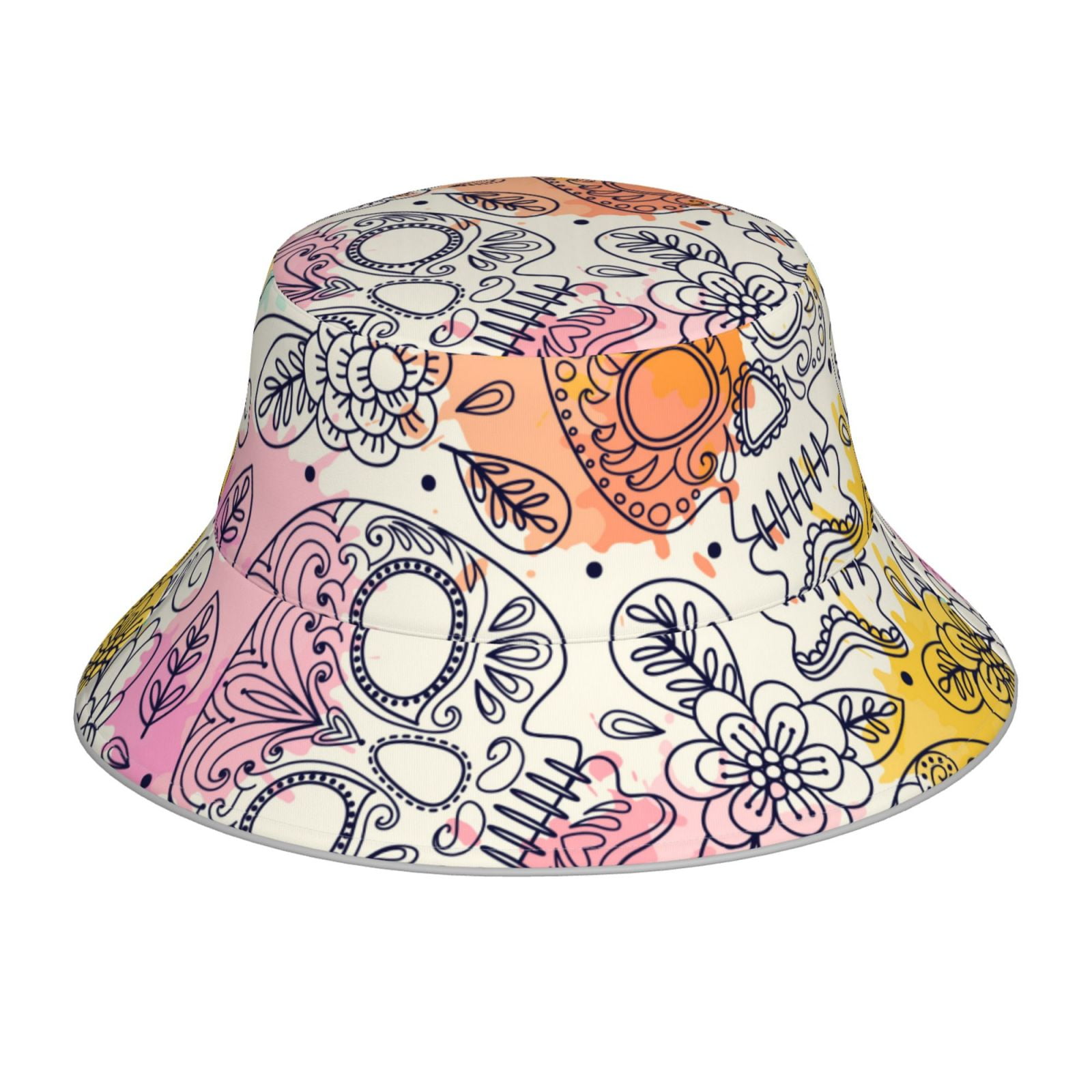 Honeii Skull and Flowers for Unisex Bucket Hat Waterproof Rain Hat ...
