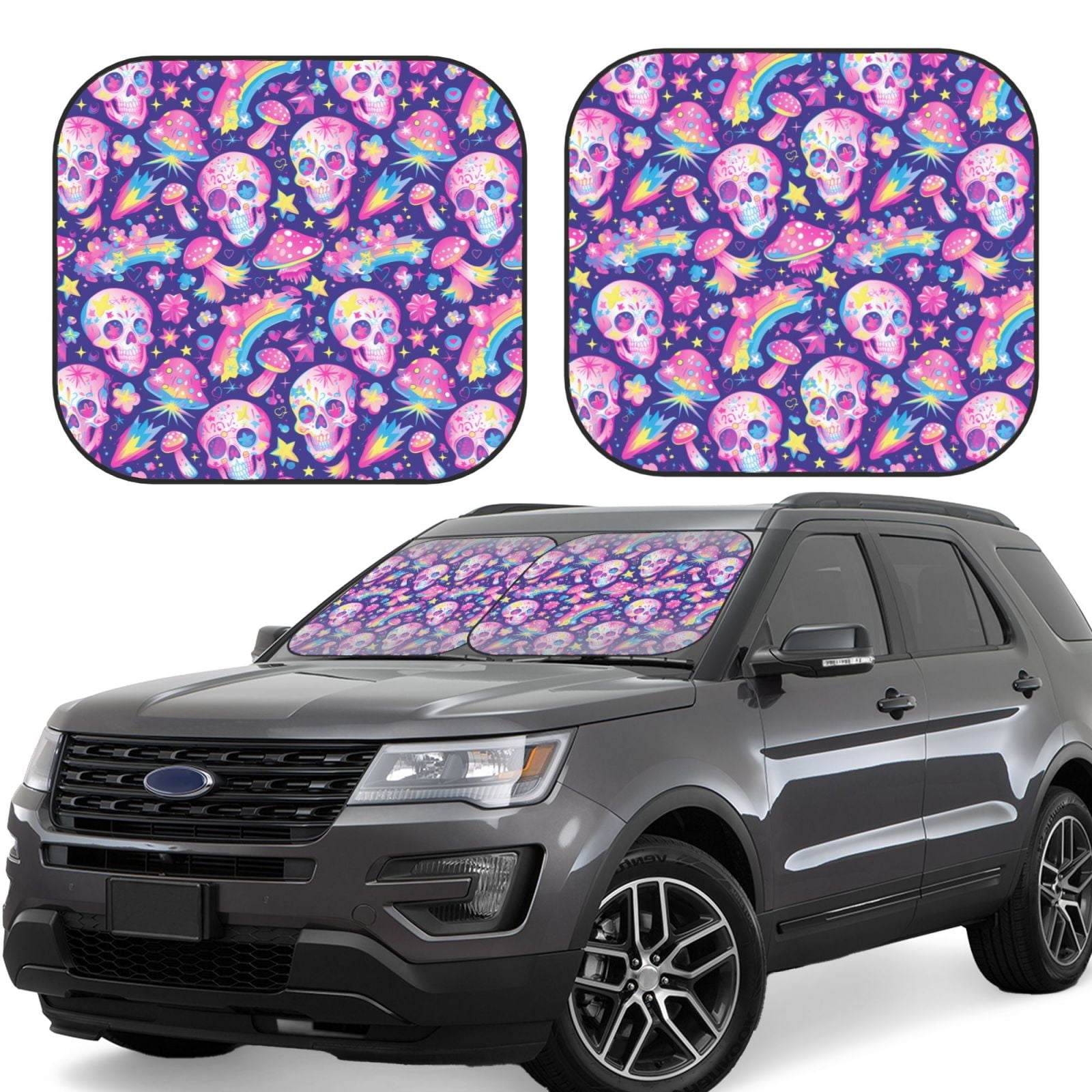 Honeii Skull rainbow mushroom colorful Print Foldable Car Sun Shade for ...