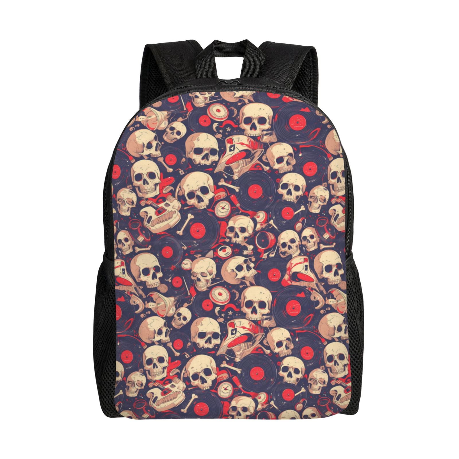 Honeii Skull rock music record Print Laptop Backpack for Work, College ...