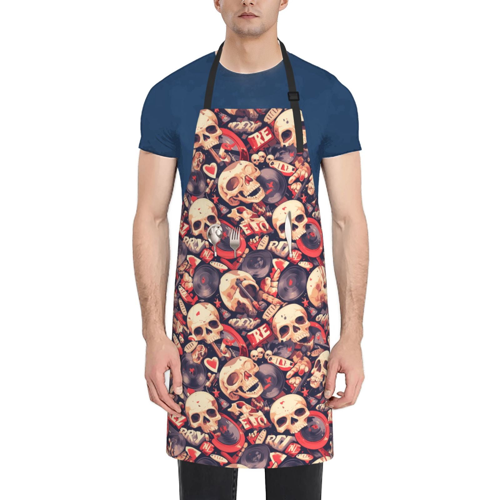 Honeii Skull rock record artist Print Waterproof Apron, Adjustable ...