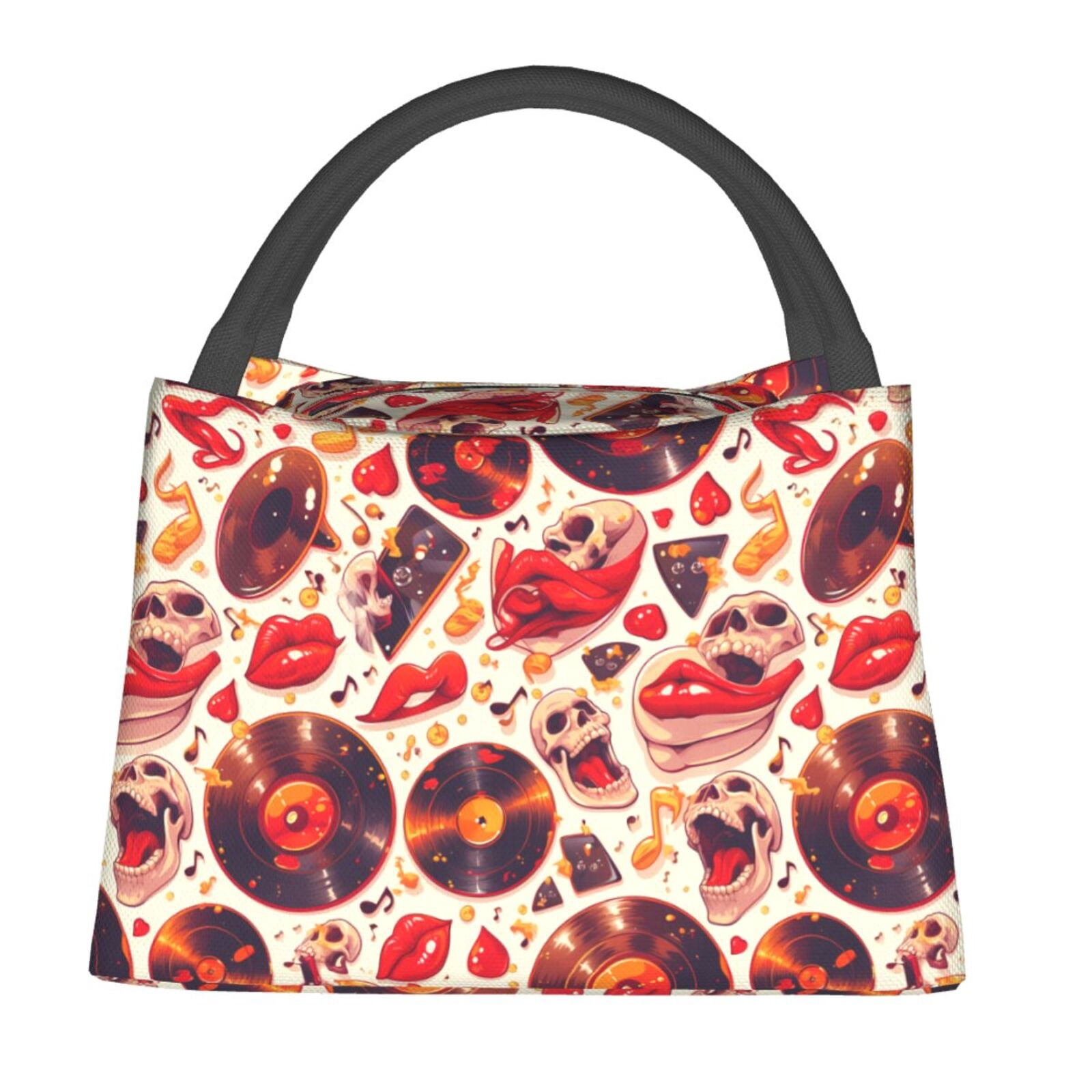 Honeii Skull rock record music heart Print Cooler Bag Insulated, Large ...