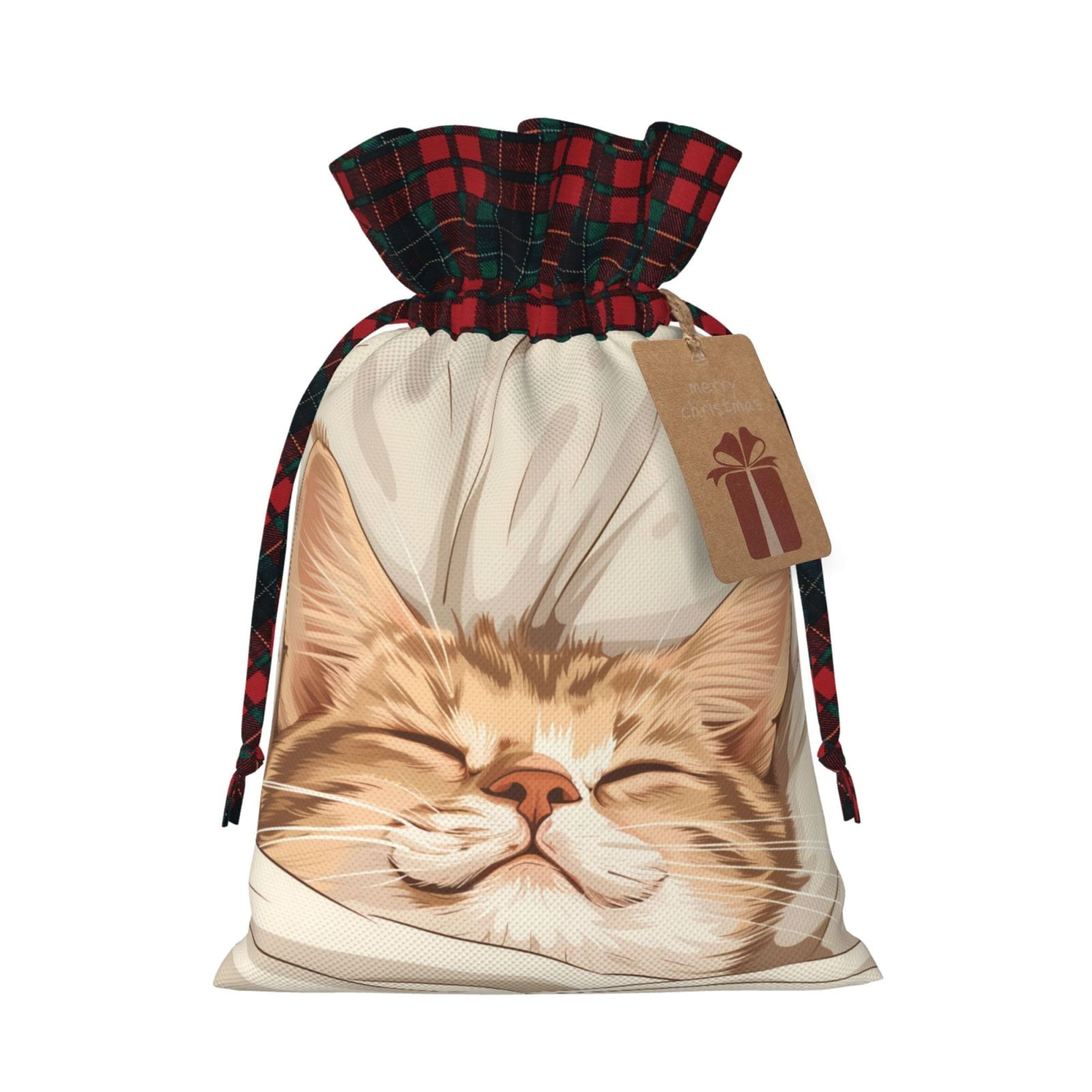 Honeii Sleeping Cat In Blanket Print Small Burlap Bags,Christmas ...