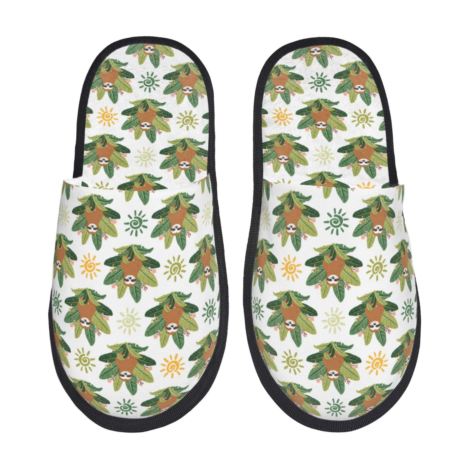 Honeii Sloth Sitting Tropical Leaves Print Furry Slippers Bedroom ...
