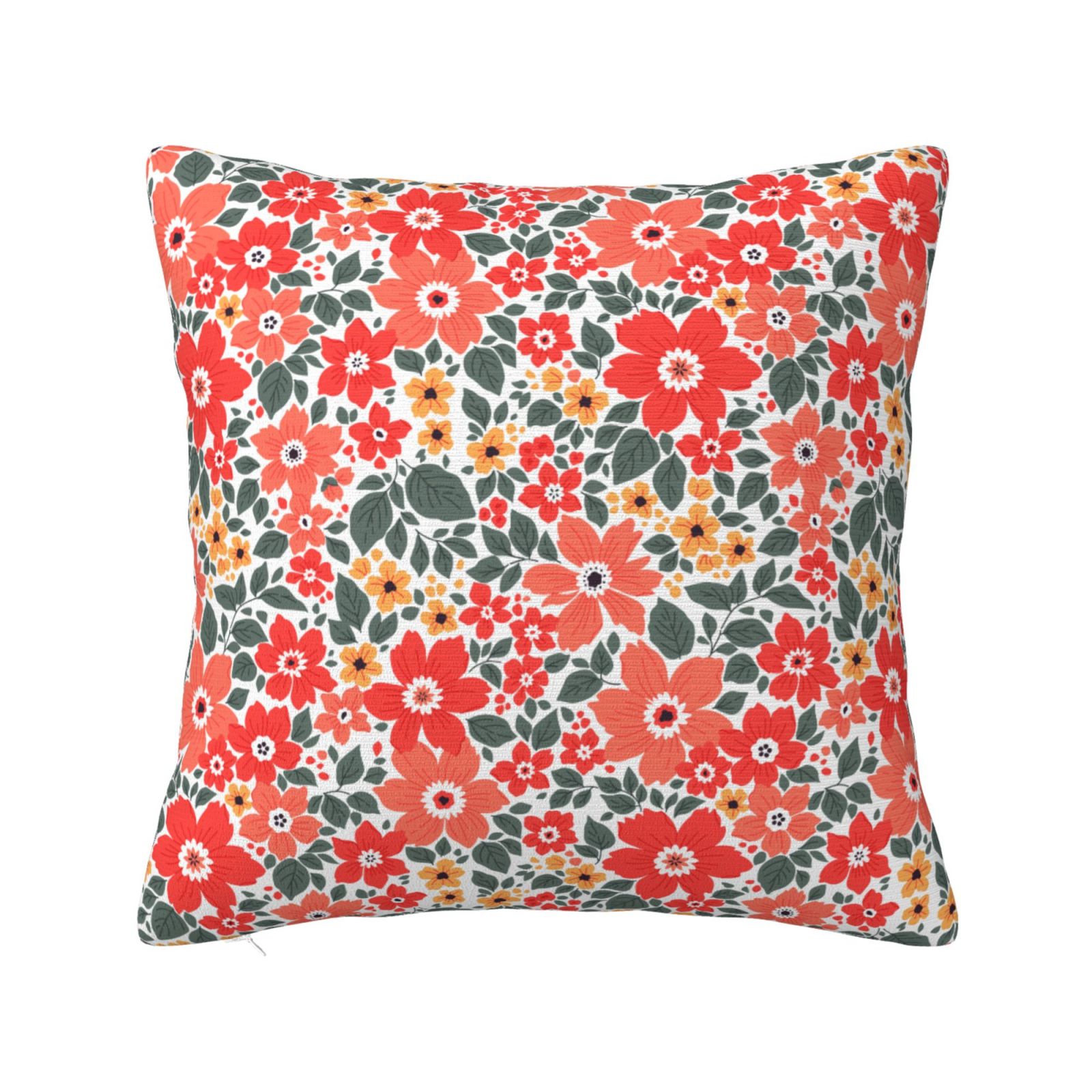 Honeii Small Coral Red Flowers Print Throw Pillow, Square Decorative ...
