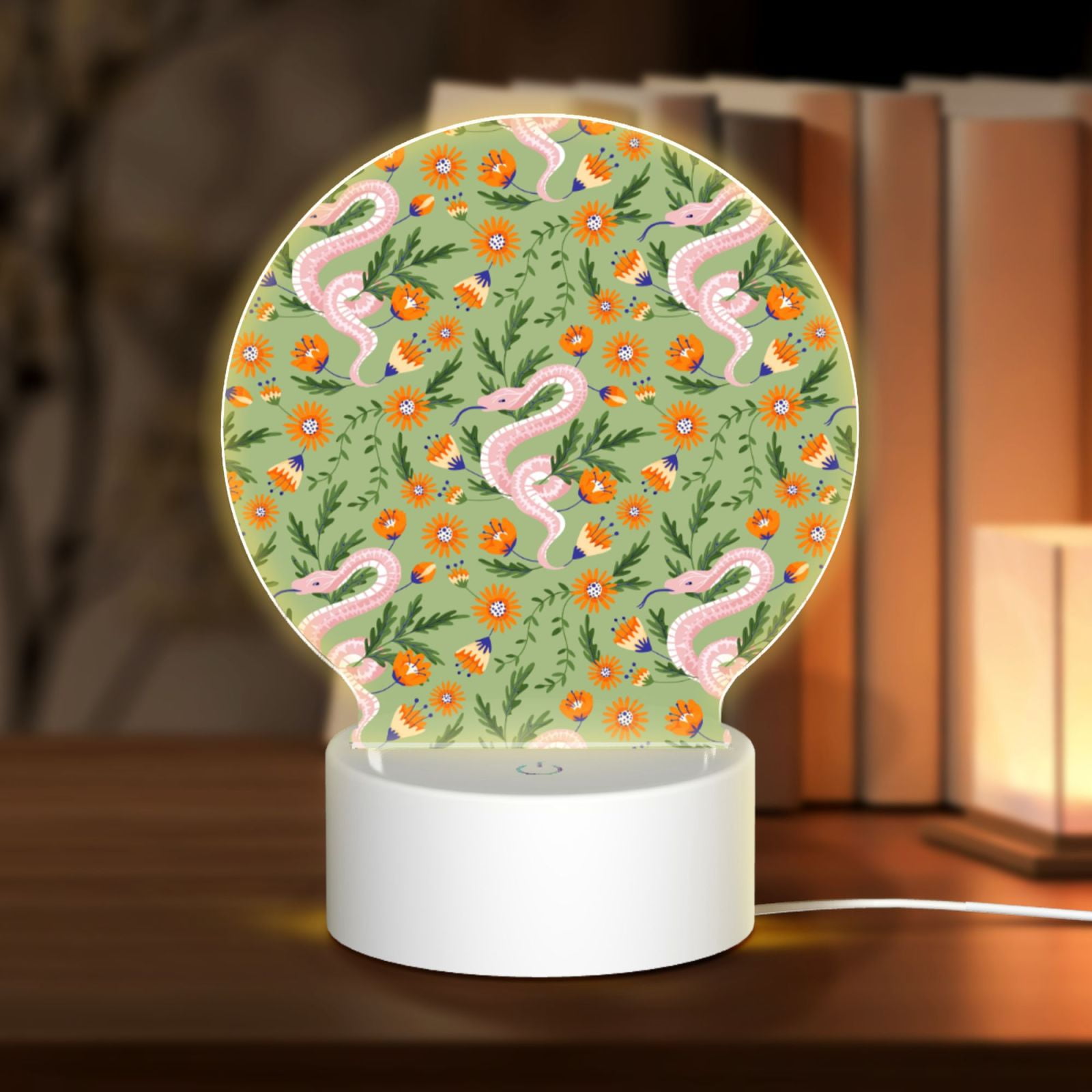 Honeii Snake And Floral Print Acrylic LED Night Lamp,Round Touch ...