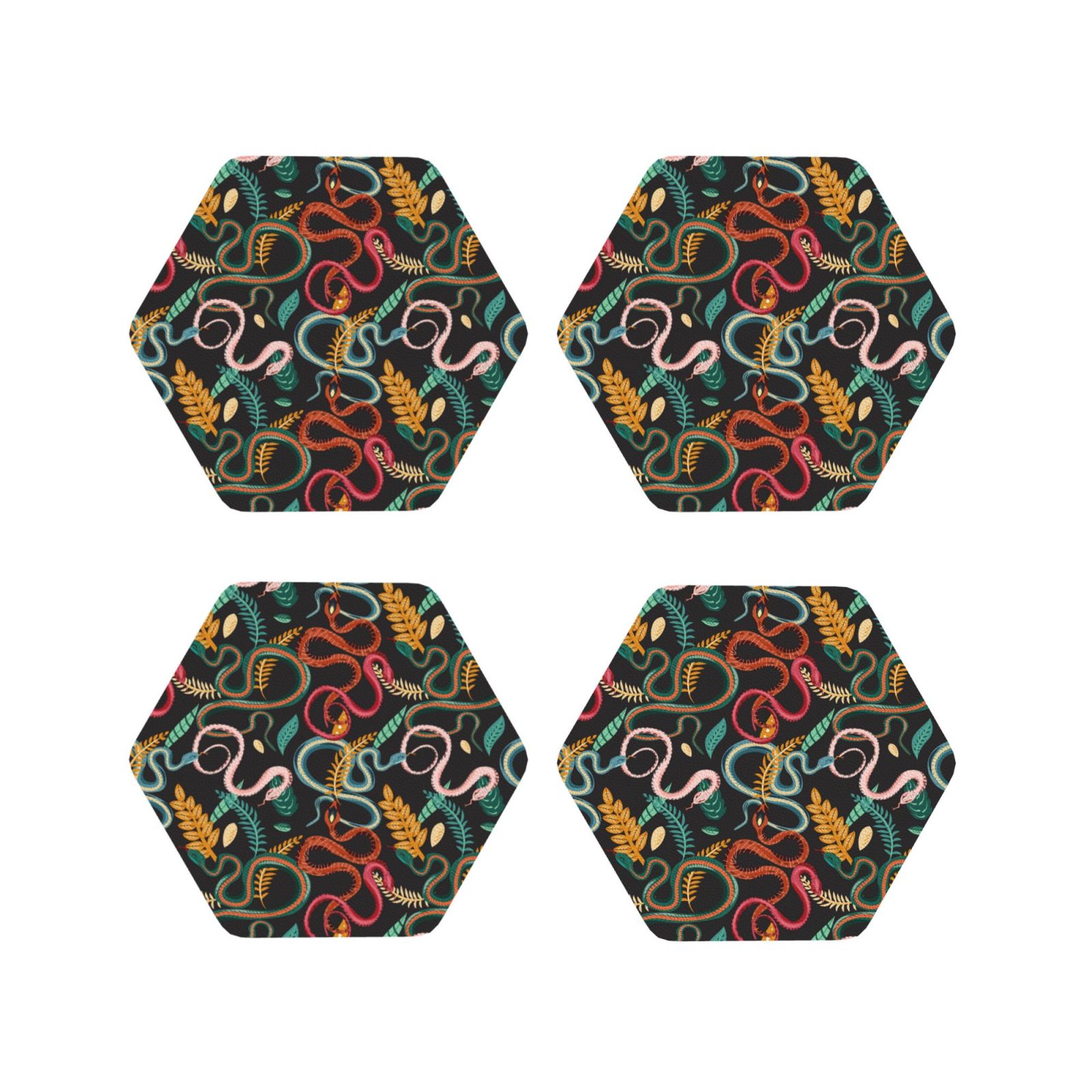 Honeii Snake And Flower print Leather Coaster Set of 4, ideal for ...