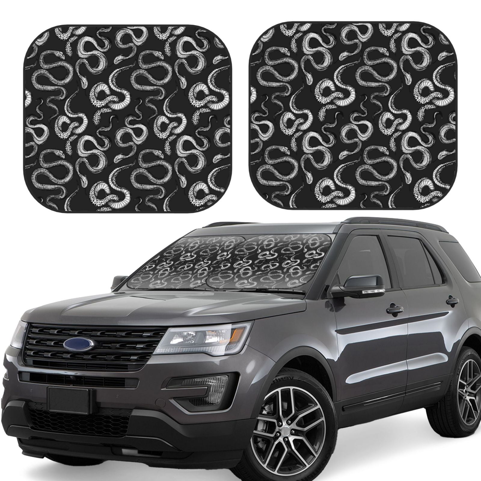 Honeii Snake Print Foldable Car Sun Shade for Windshield, 2-Piece UV ...