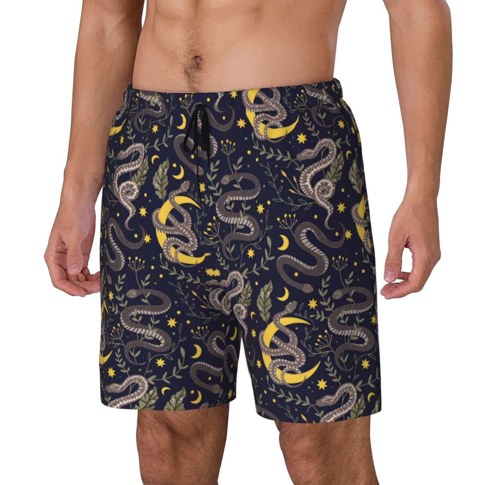 Honeii Snake Sleep Print Men's Swim Shorts,Mens Swim Trunks,Breathable ...