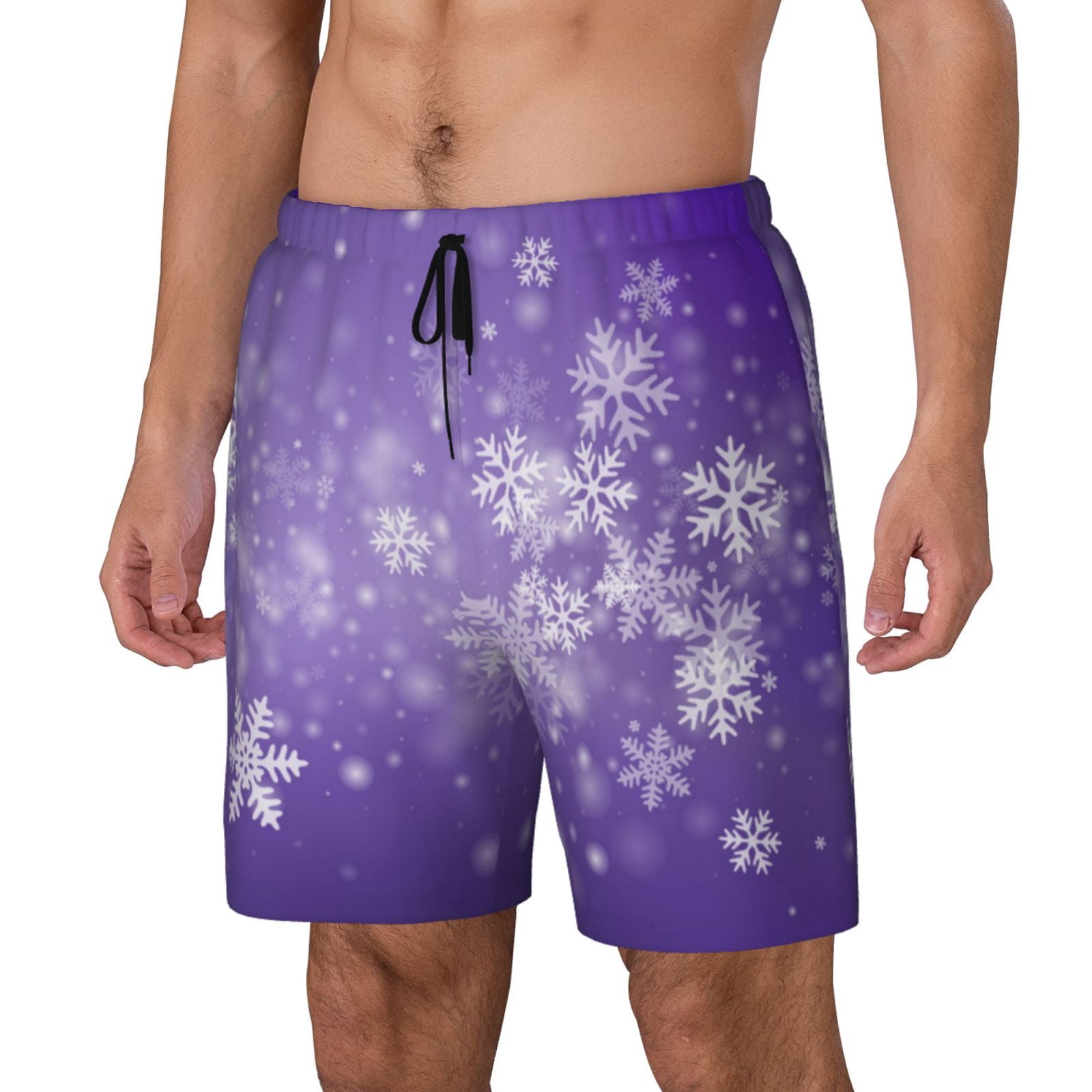 Honeii Snowfall Sky White Purple Print Men's Swim Shorts,Mens Swim ...