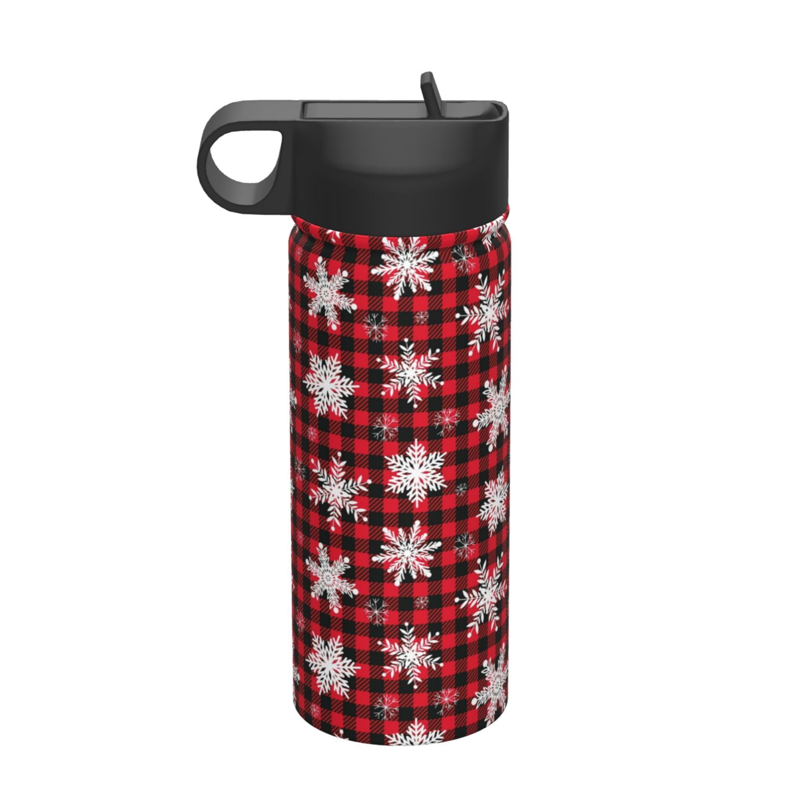 Honeii Snowflake red plaid Print 18 oz Insulated Water Bottle with ...