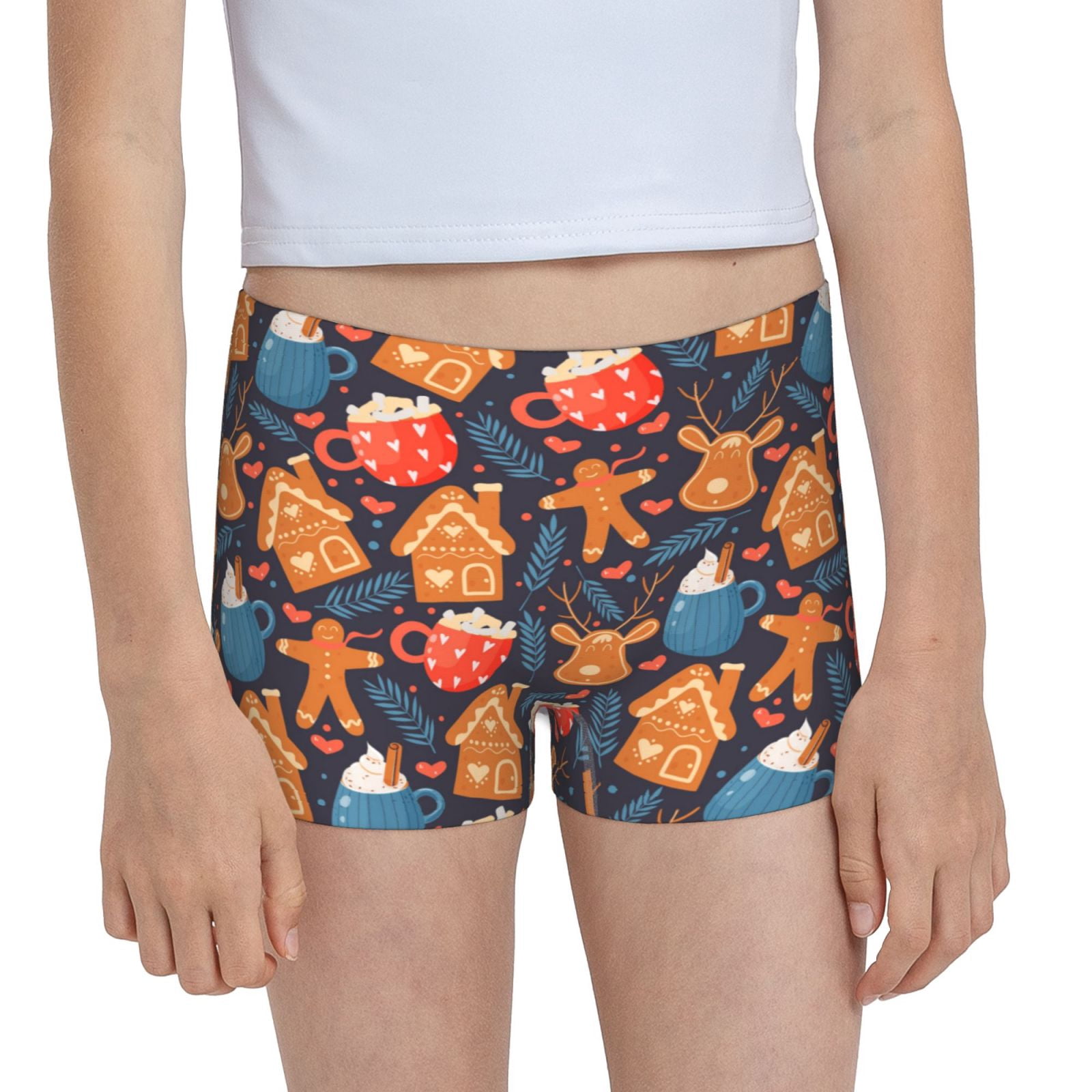 Honeii Snowman house leaf Print 100% Cotton Boxer Briefs, Girls ...
