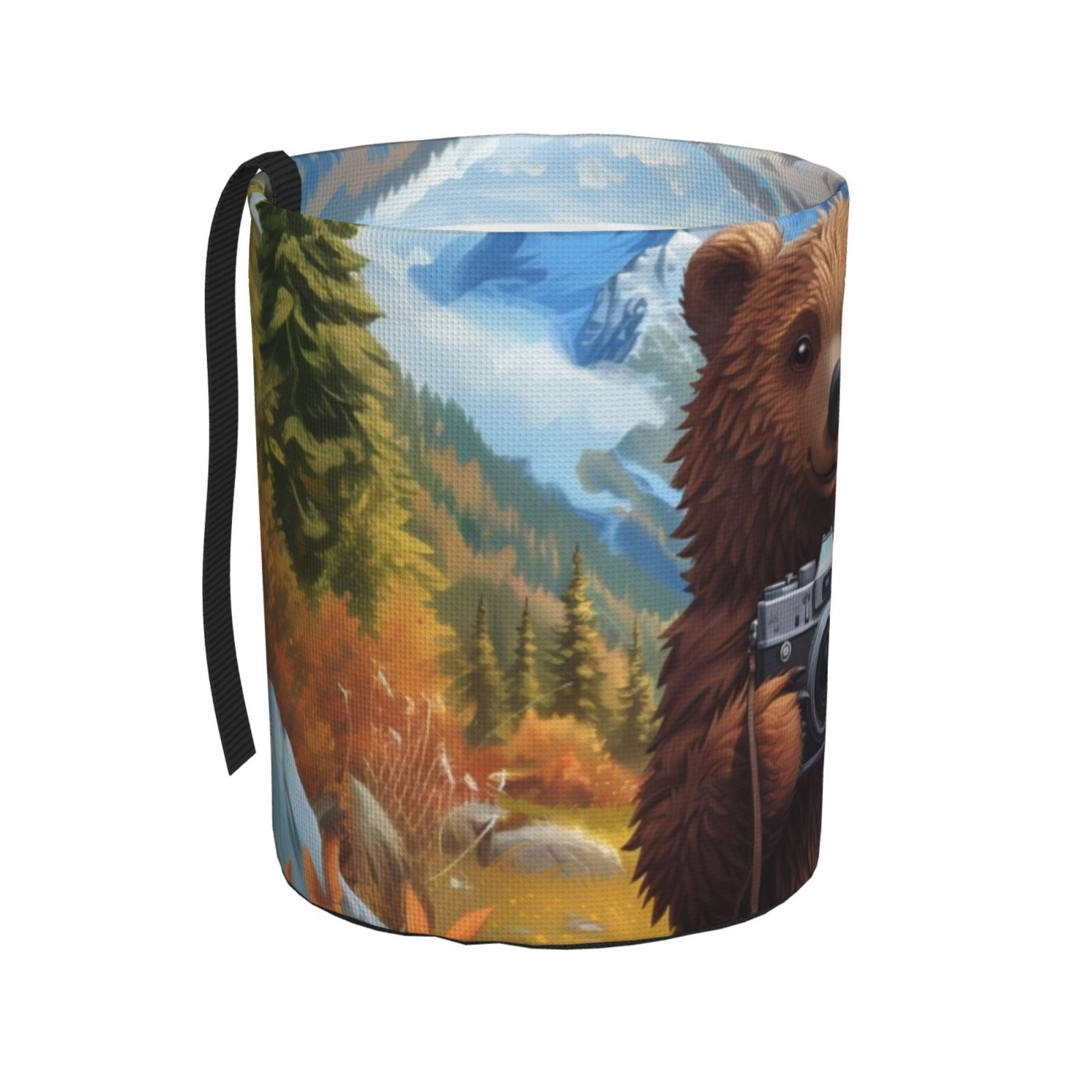 Honeii Snowy Mountain Photography Bear Print Waterproof Car Trash Can ...