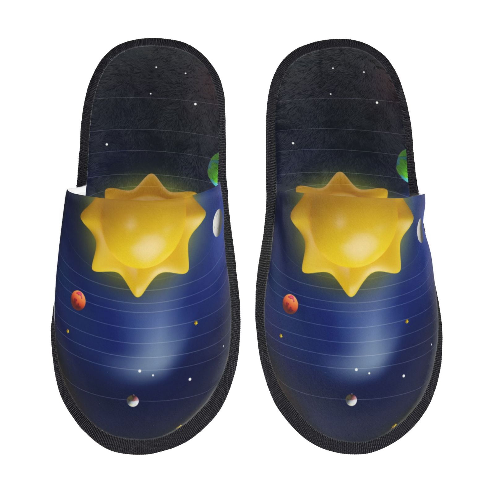 Honeii Solar System Print Furry Slippers Bedroom Slippers for Women and ...