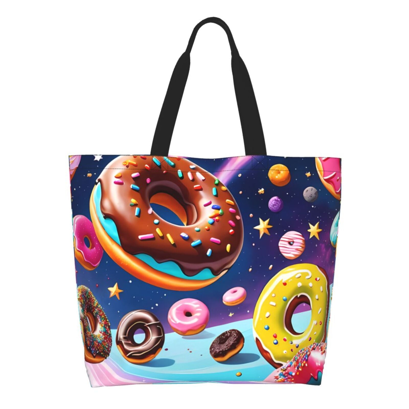 Honeii Space Colorful Donut Print Tote Bag for Women, Foldable Tote Bag ...