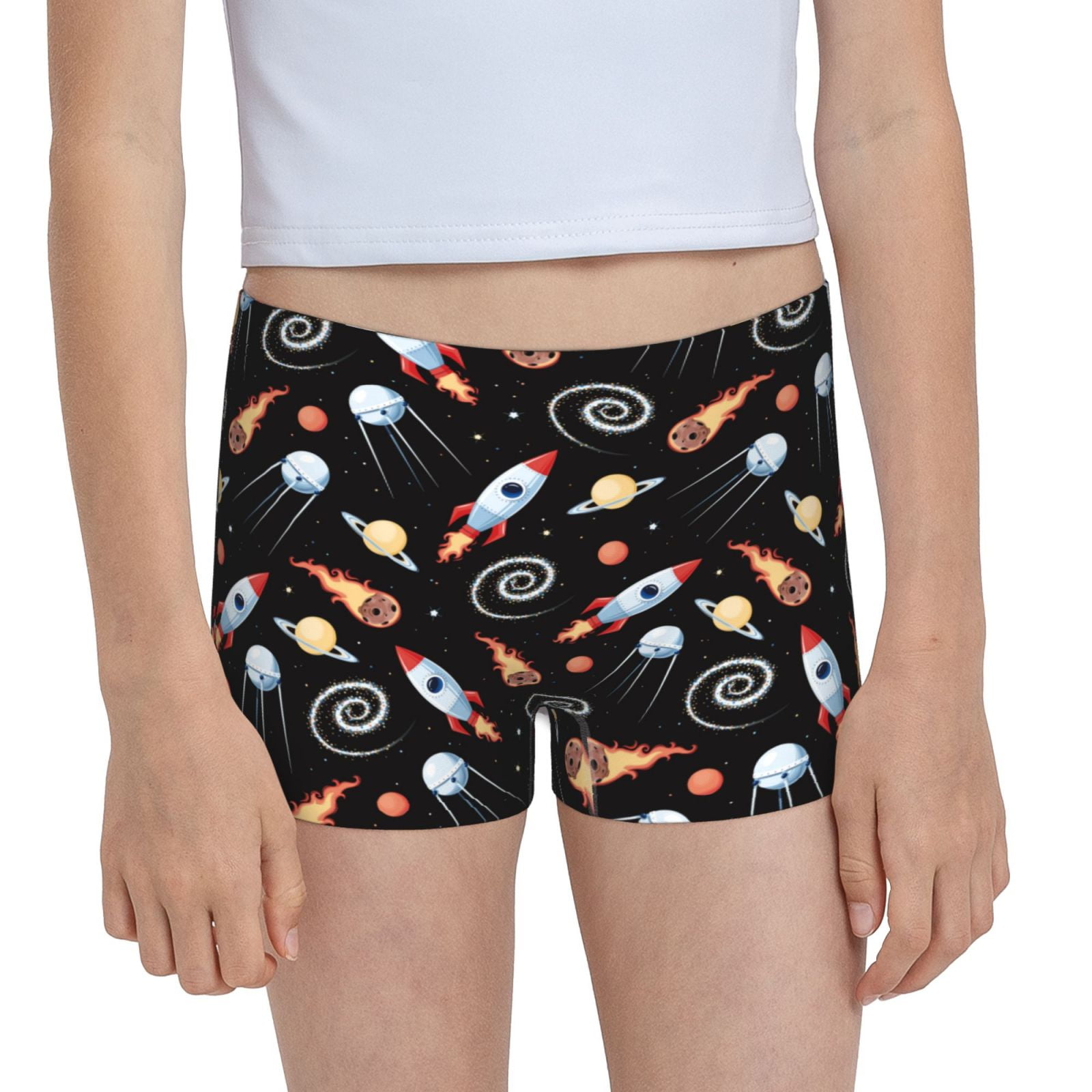 Honeii Space Rocket Print 100% Cotton Boxer Briefs, Girls' Panties ...
