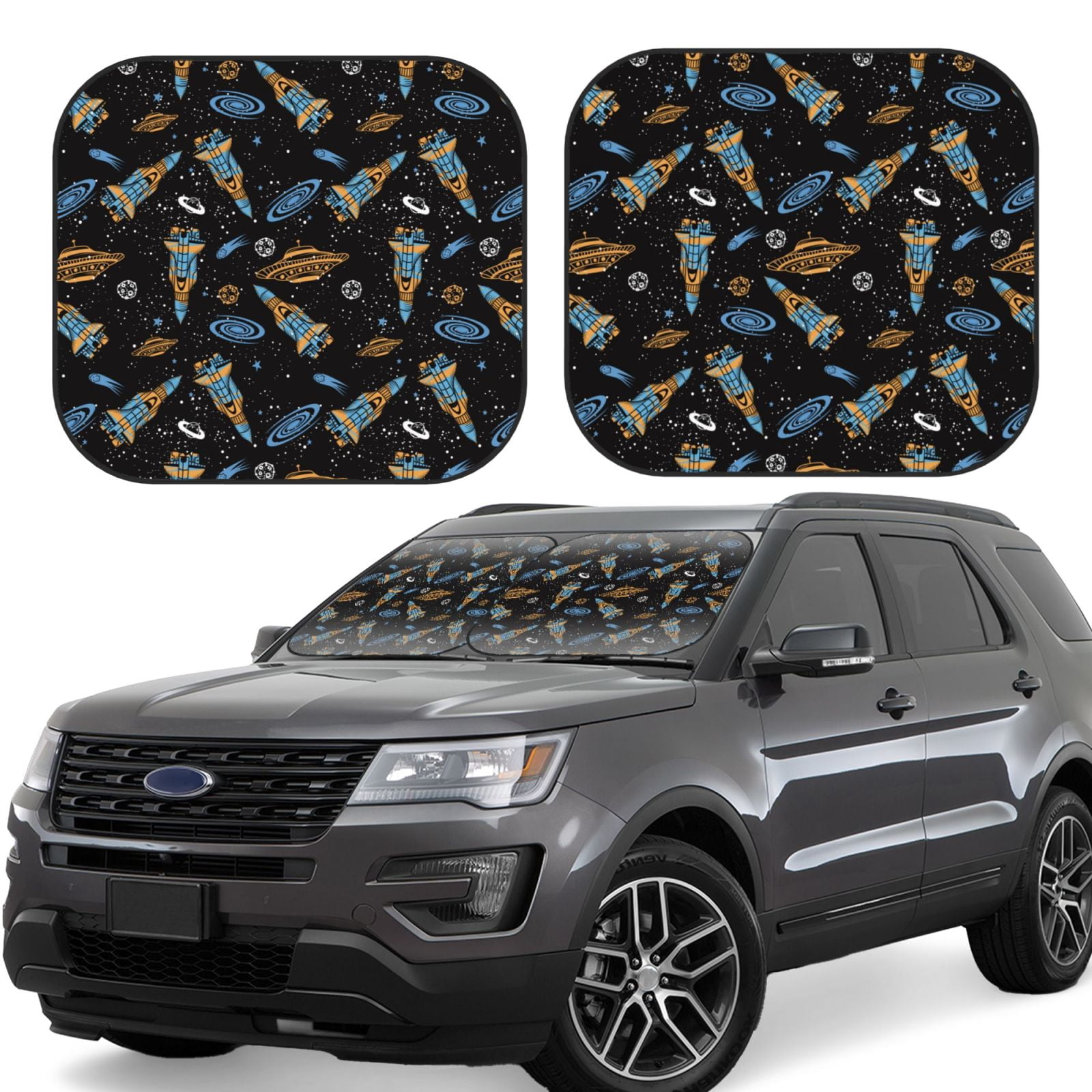 Honeii Space Rocket Print Foldable Car Sun Shade for Windshield, 2 ...