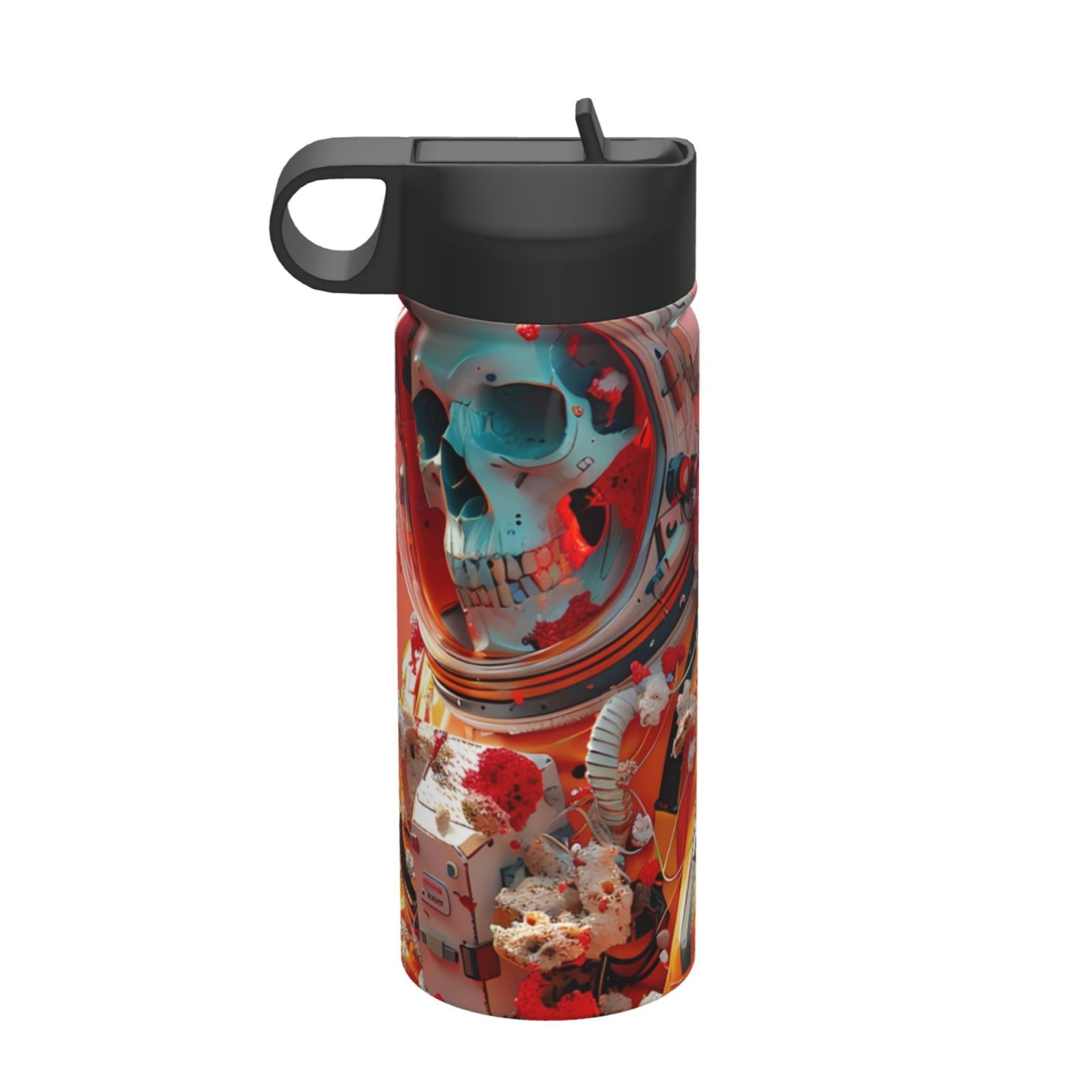 Honeii Space Skeleton Art Print 18 oz Insulated Water Bottle with Straw ...