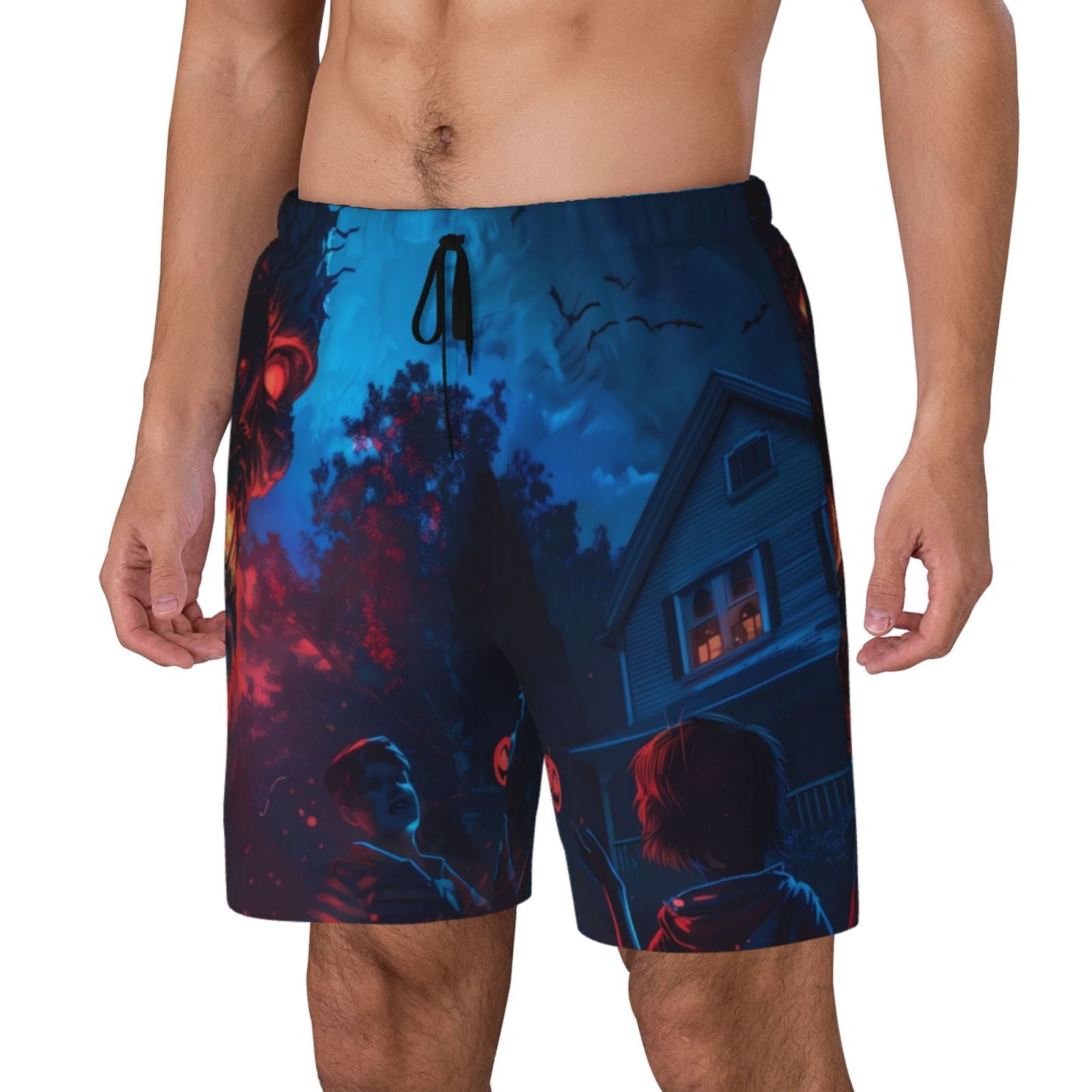 Honeii Spooky Halloween Night Scene Print Men's Swim Shorts,Mens Swim ...
