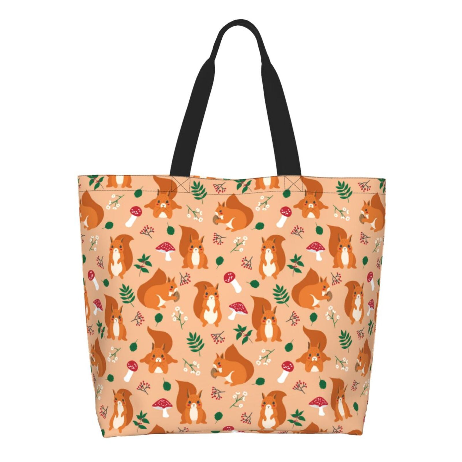 Honeii Squirrel And Mushroom Print Tote Bag for Women, Foldable Tote ...