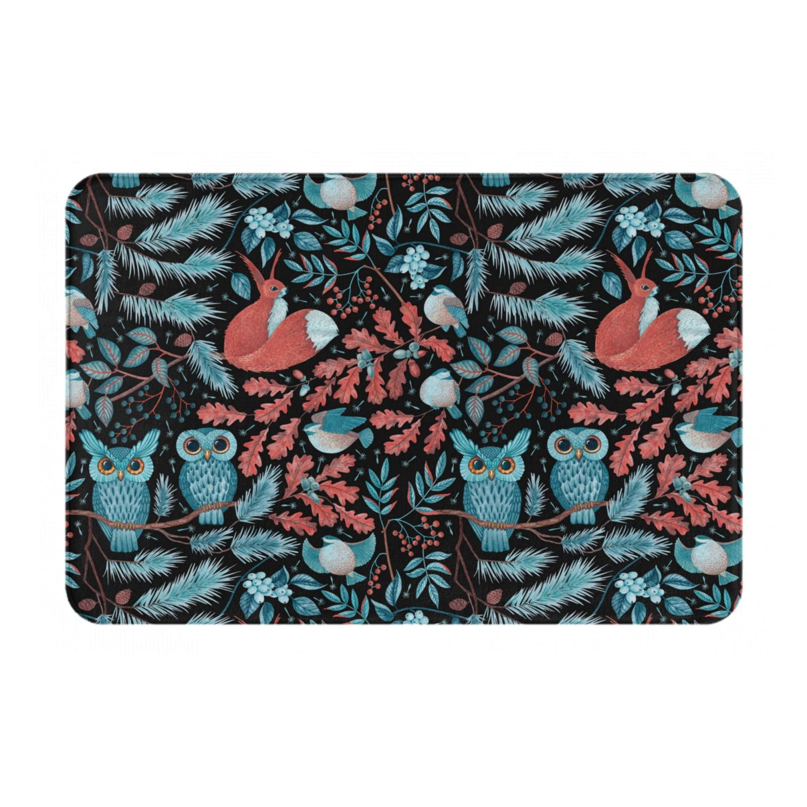 Honeii Squirrel Owl Autumn Maple Leaves Pattern Door Mat, Welcome Door ...