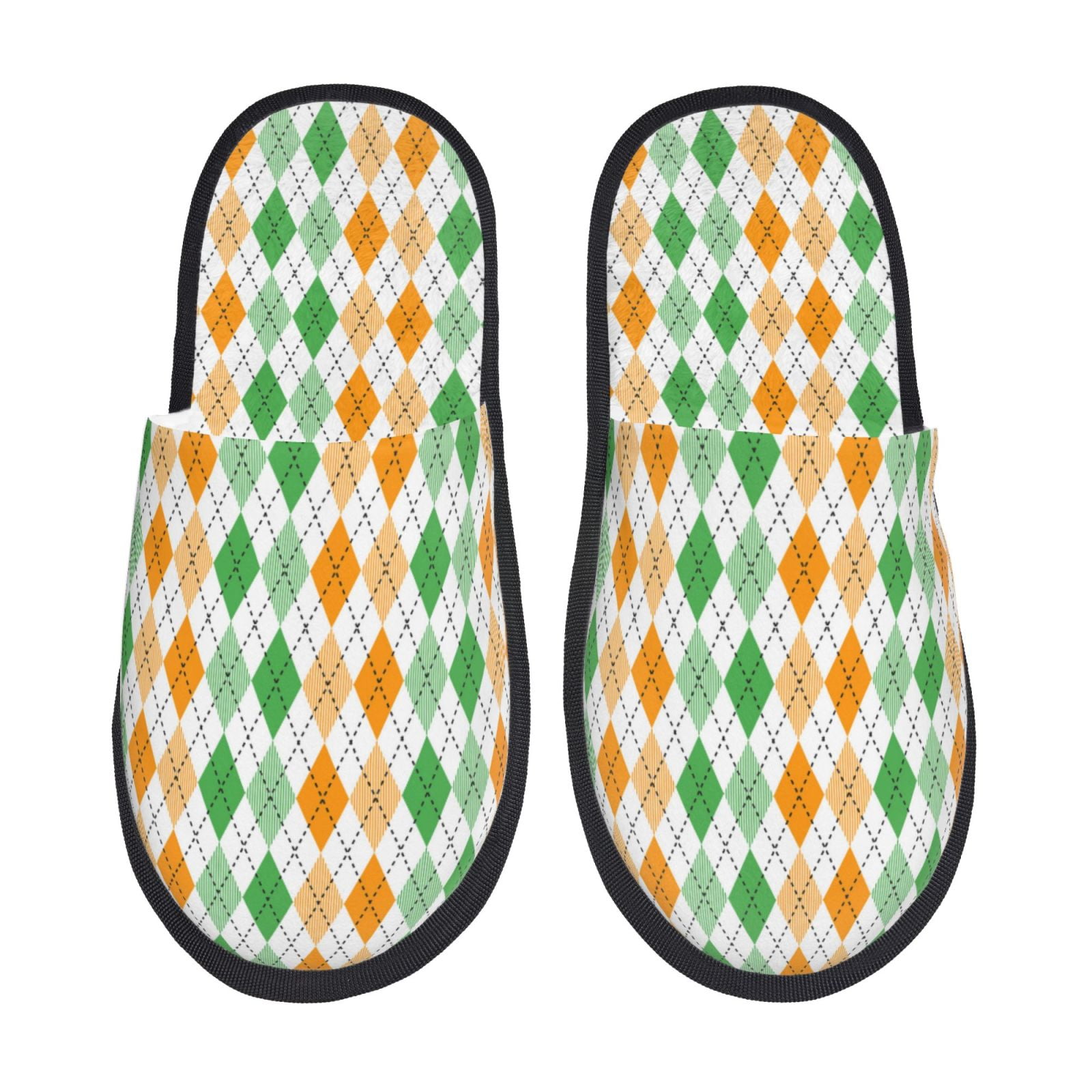 Honeii St. Patrick's day argyle Print Furry Slippers Bedroom Slippers ...