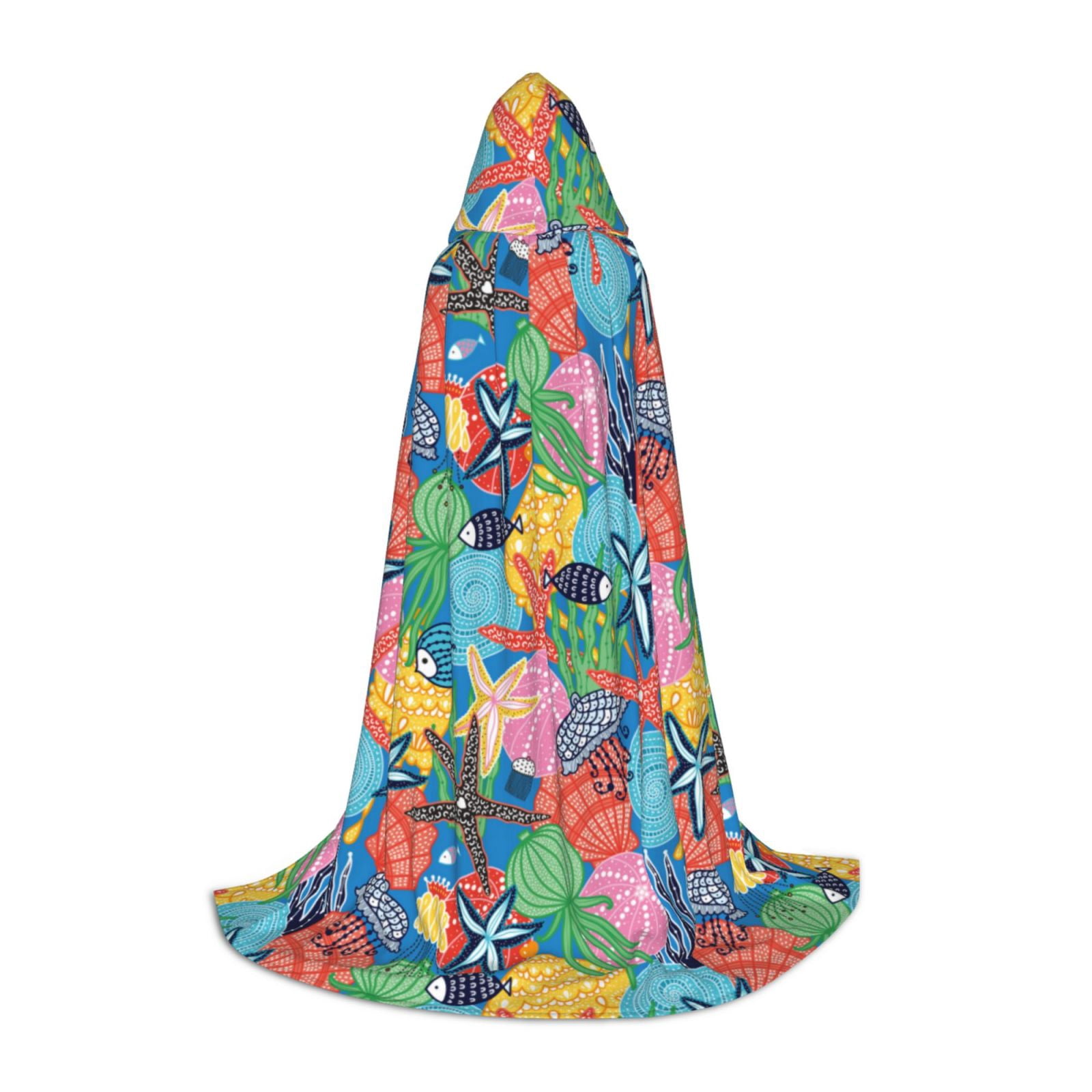 Honeii Starfish And Algae Print Poncho Cape, Cloak Coat, Snuggly Hooded ...