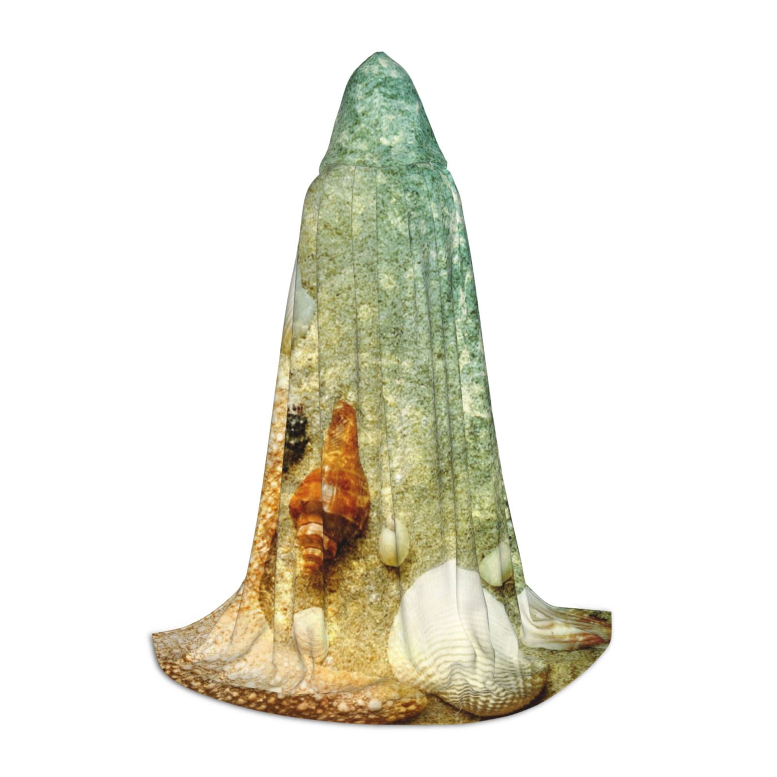 Honeii Starfish And Seashell Print Poncho Cape, Cloak Coat, Snuggly ...