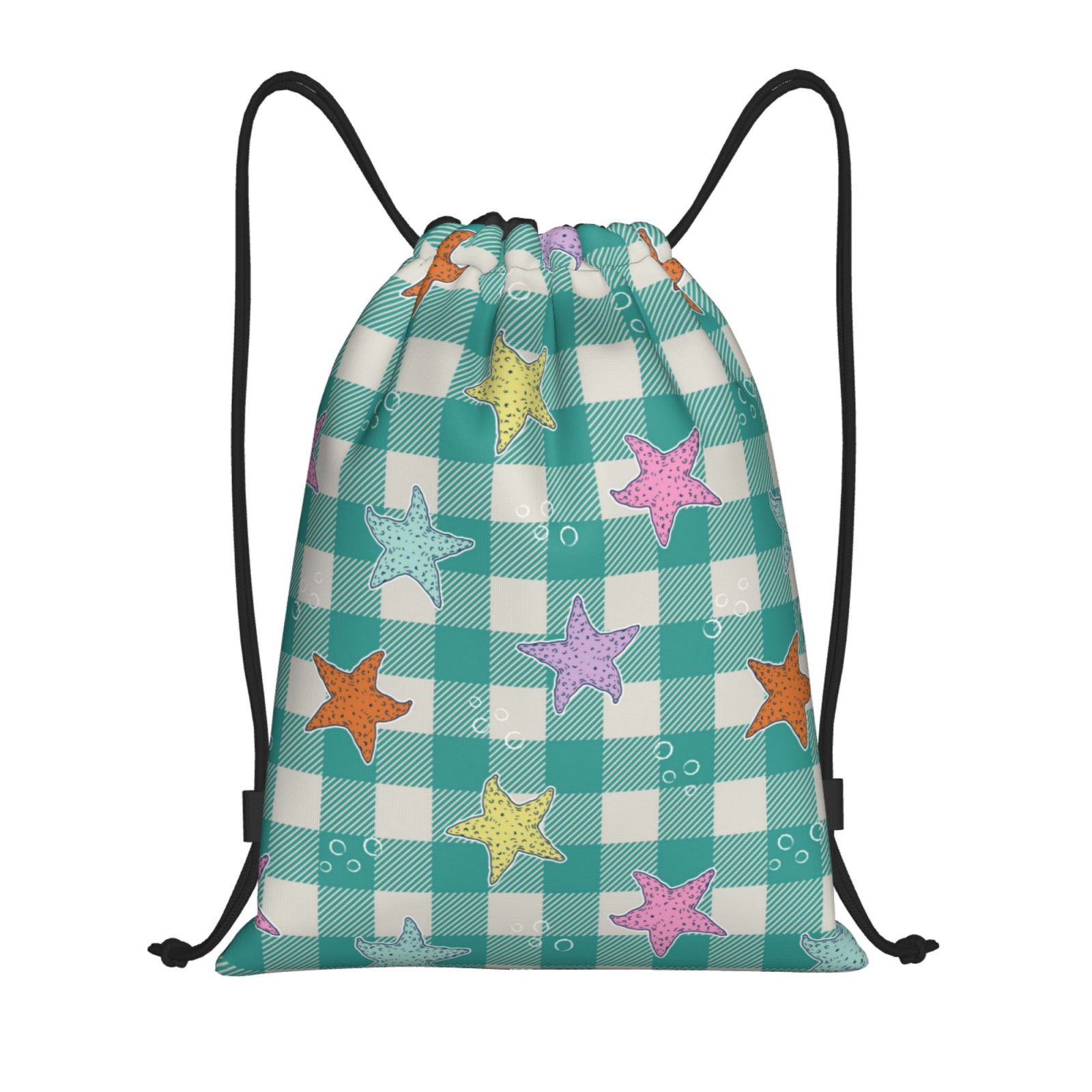 Honeii Starfish On Checkered Background Print Drawstring Backpack ...