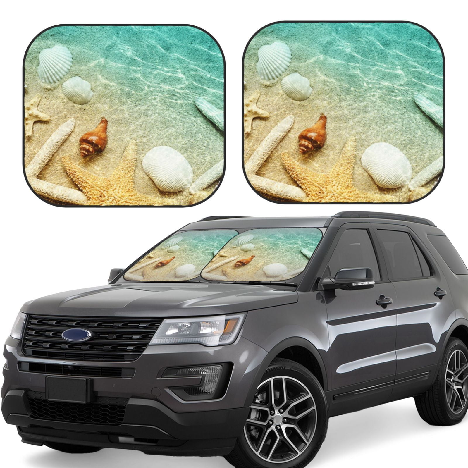 Honeii Starfish And Seashell On The Beach Print Foldable Car Sun Shade ...