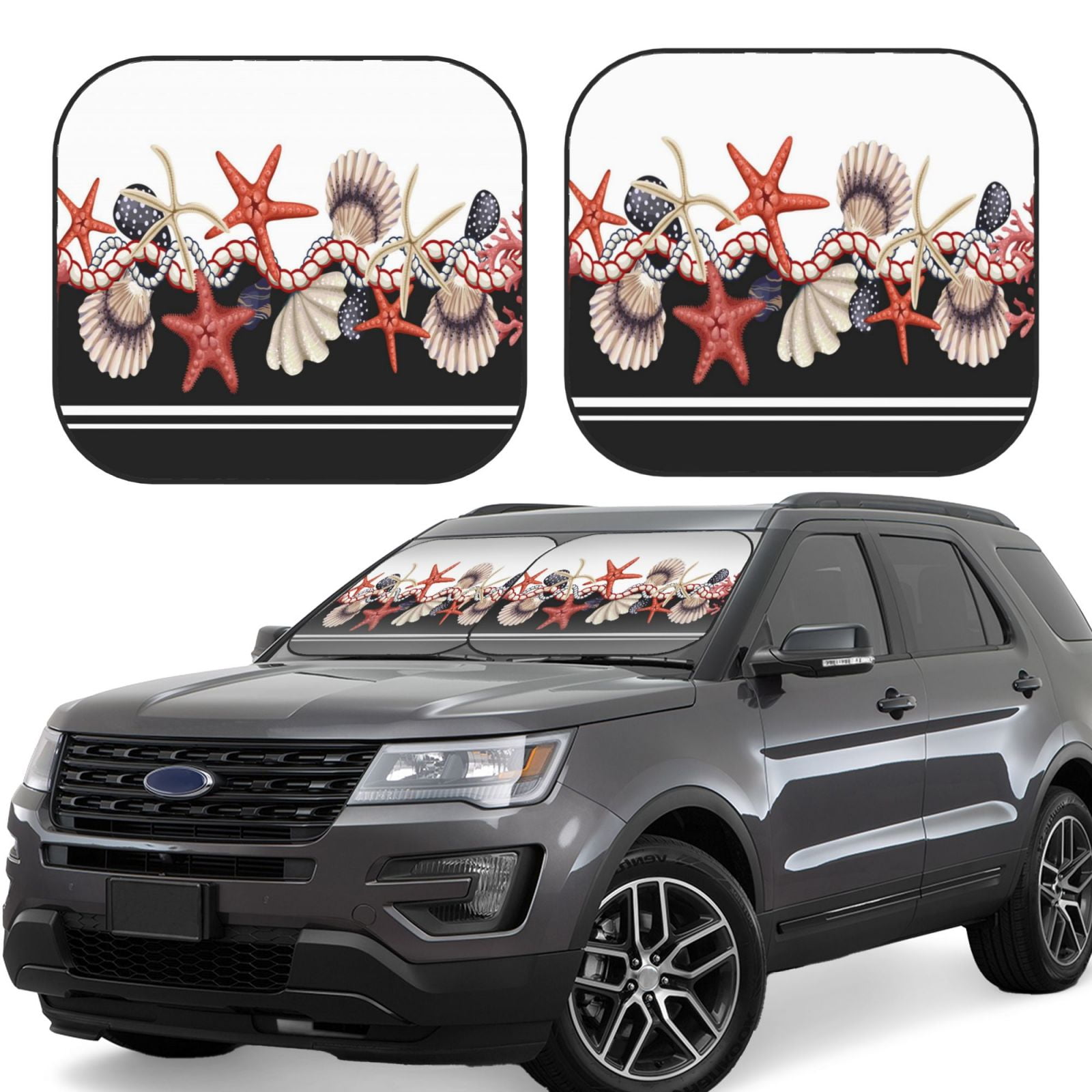 Honeii Starfishes Shells Print Foldable Car Sun Shade for Windshield, 2 ...