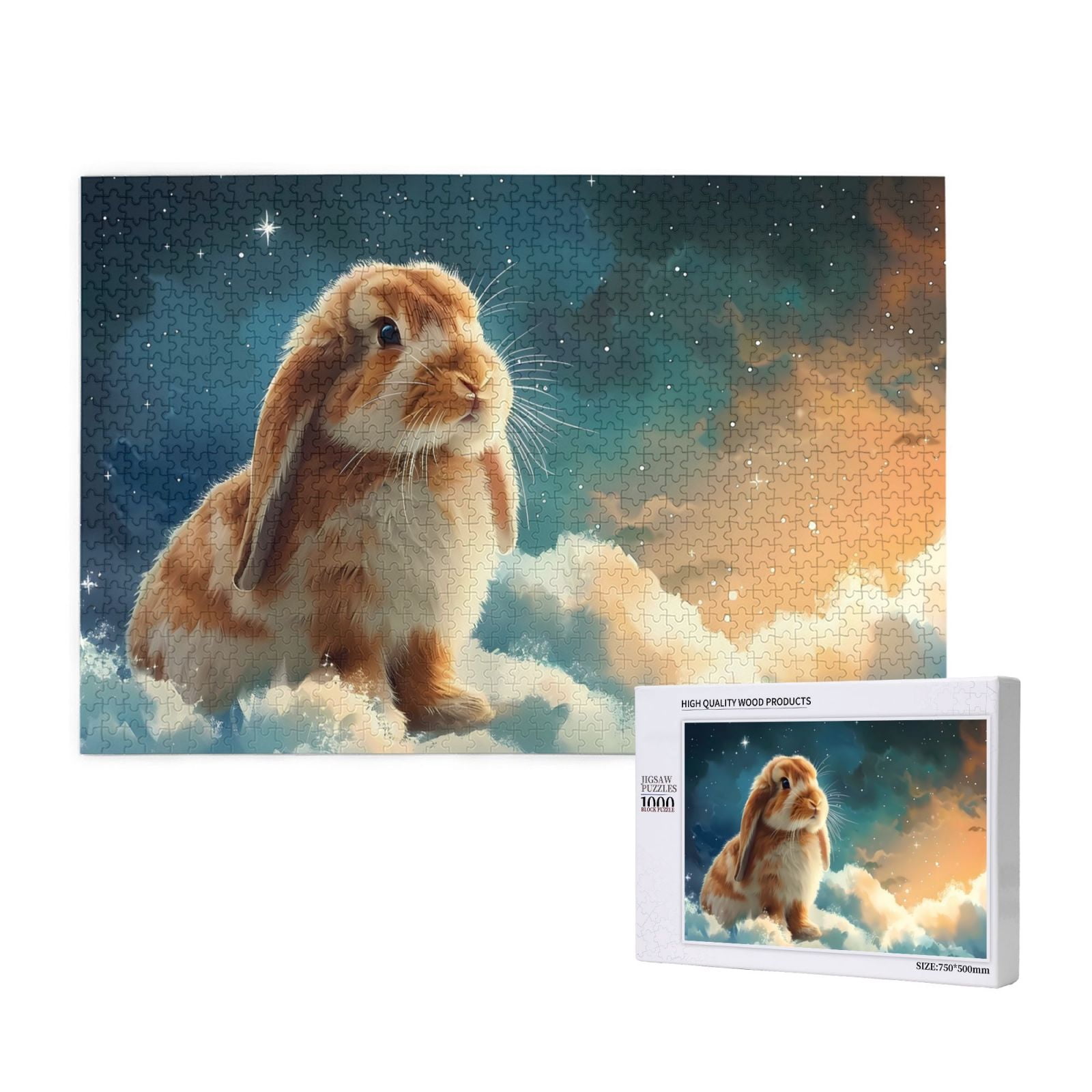 Honeii Starry Sky Cloud Cute Rabbit Pattern 1000 Piece Puzzles for ...