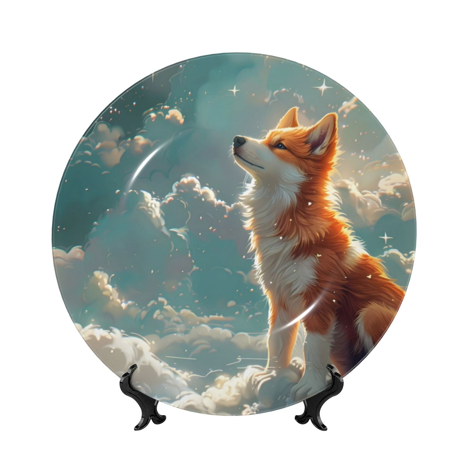 Honeii Starry Sky Cloud Fox Print Elegant Bone China Decorative Plate ...