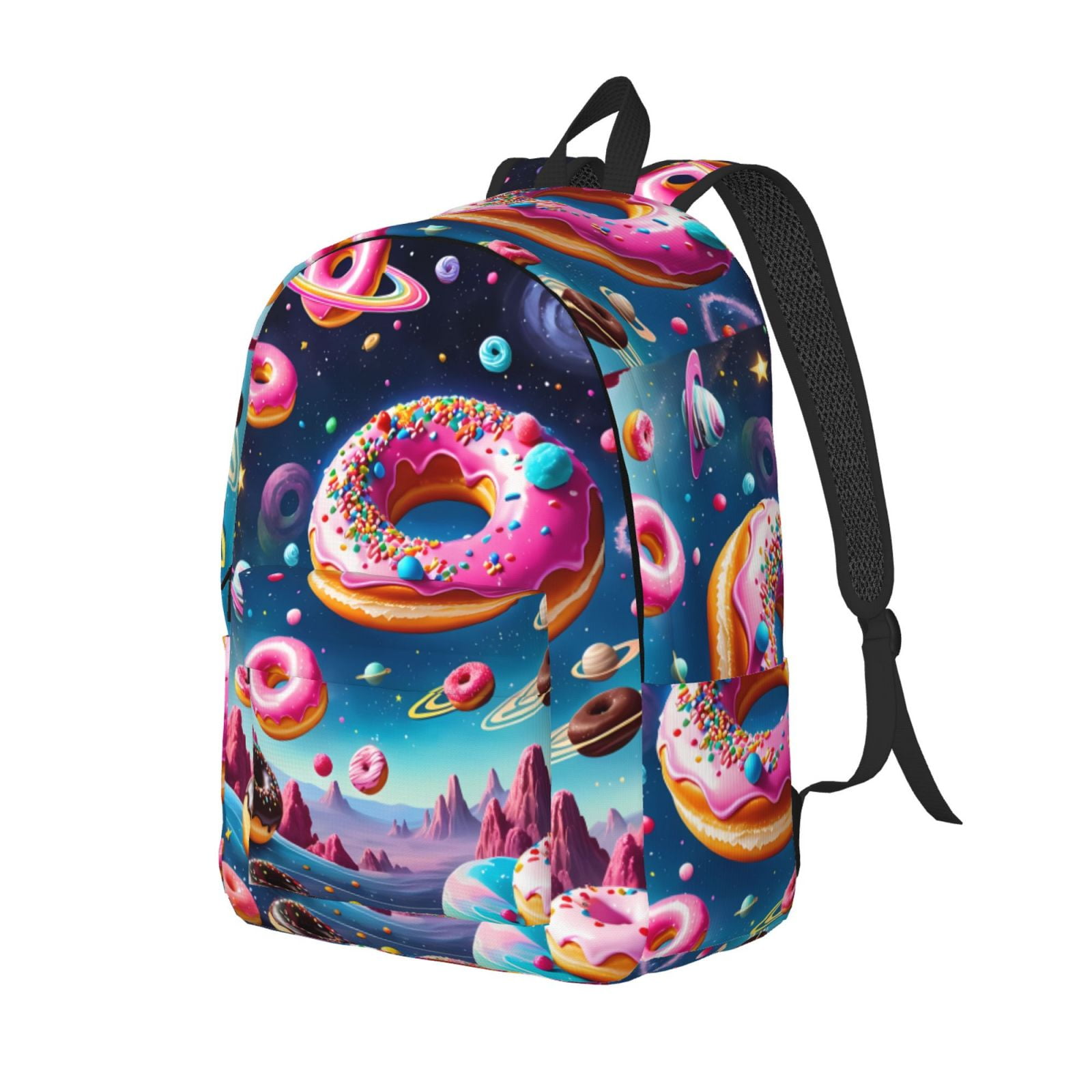 Honeii Starry Sky Colorful Donut Print Canvas Backpack for School ...