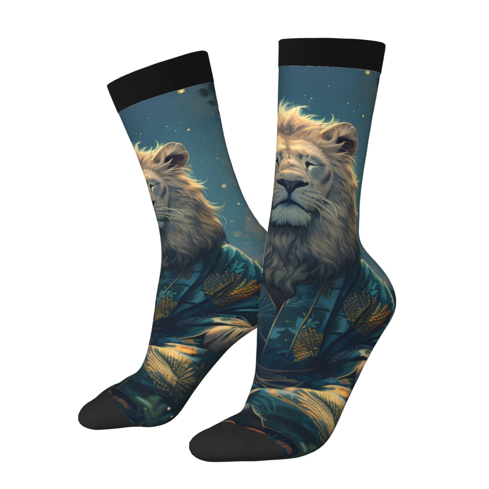 Honeii Starry Sky Meditating Lion Print Adult Socks,Crew Socks,Casual ...