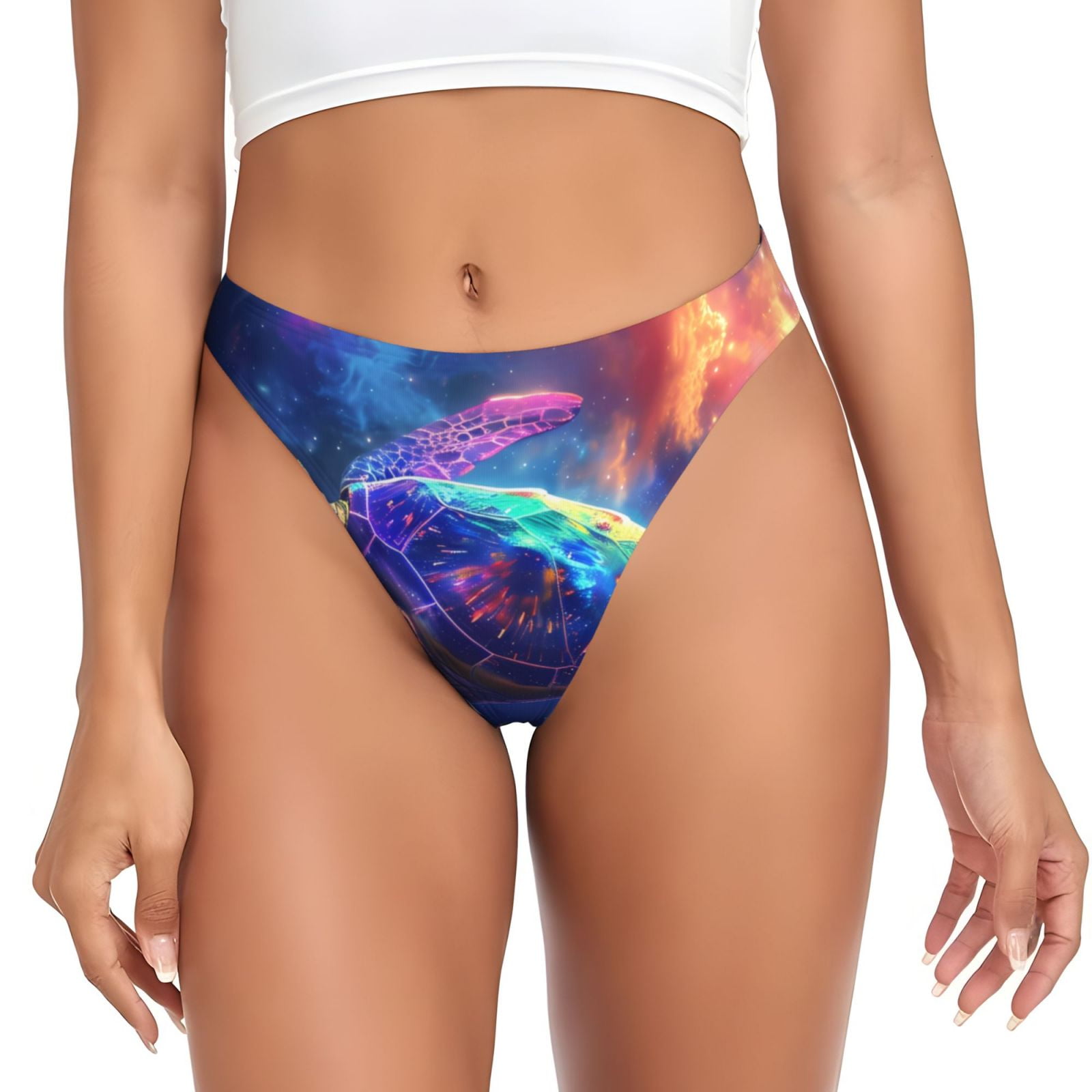Honeii Starry Sky Turtle G-String Thongs for Women Polyester Panties Stretch T-back Tangas Low ...