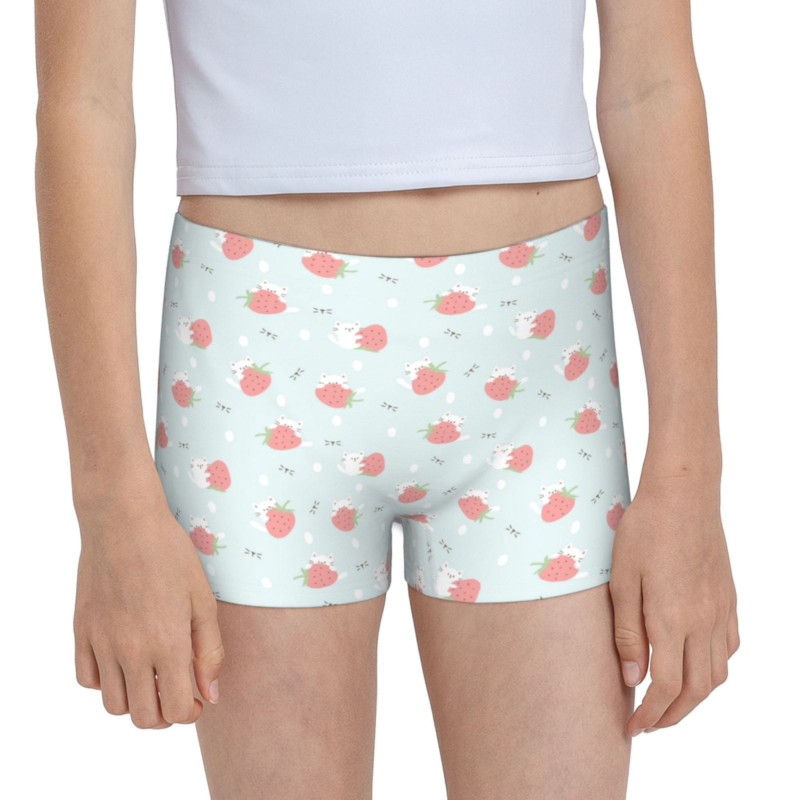 Honeii Strawberry Print 100% Cotton Boxer Briefs, Girls' Panties,Girls ...