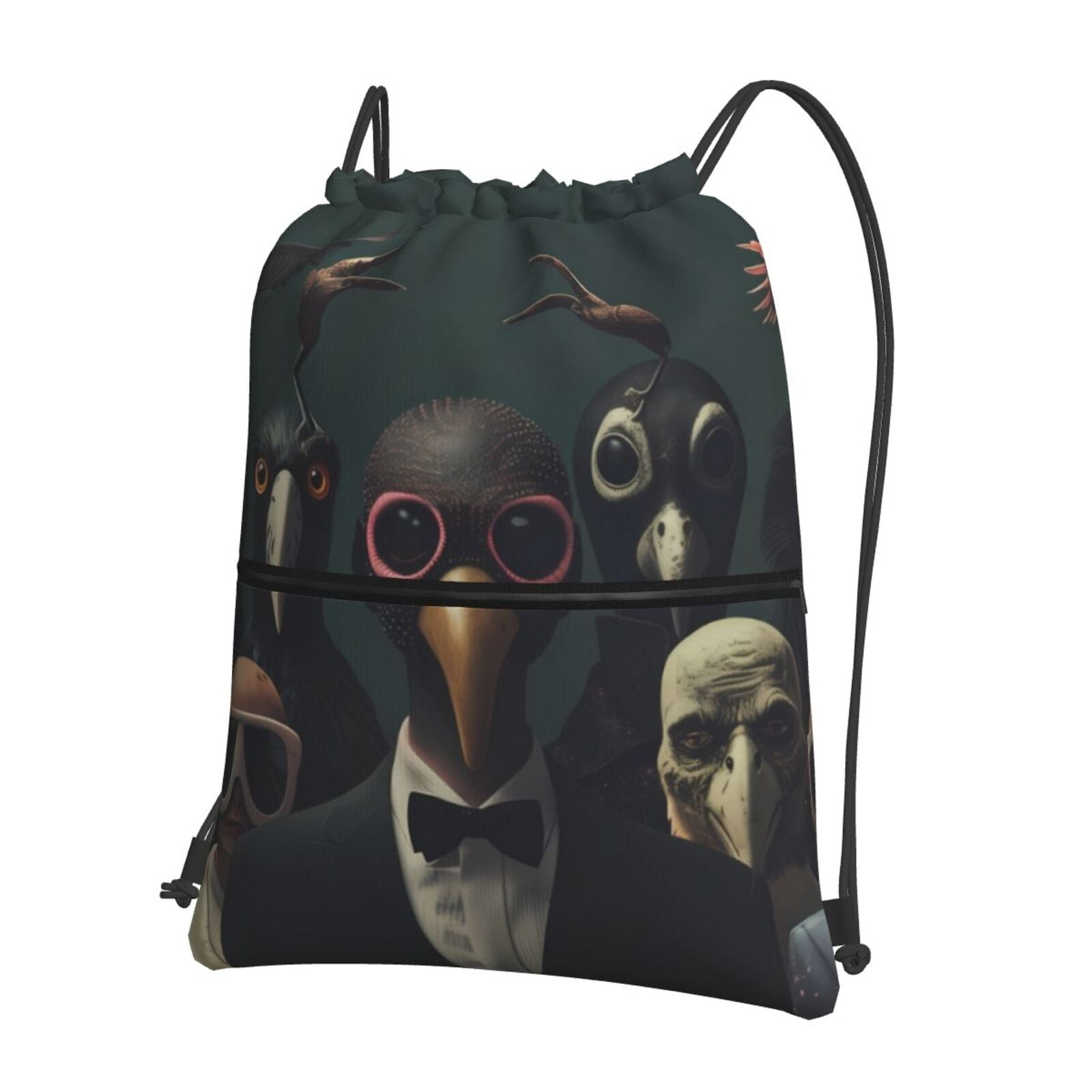 Honeii Stylish Avian Gathering Print Drawstring Backpack,String Bag ...