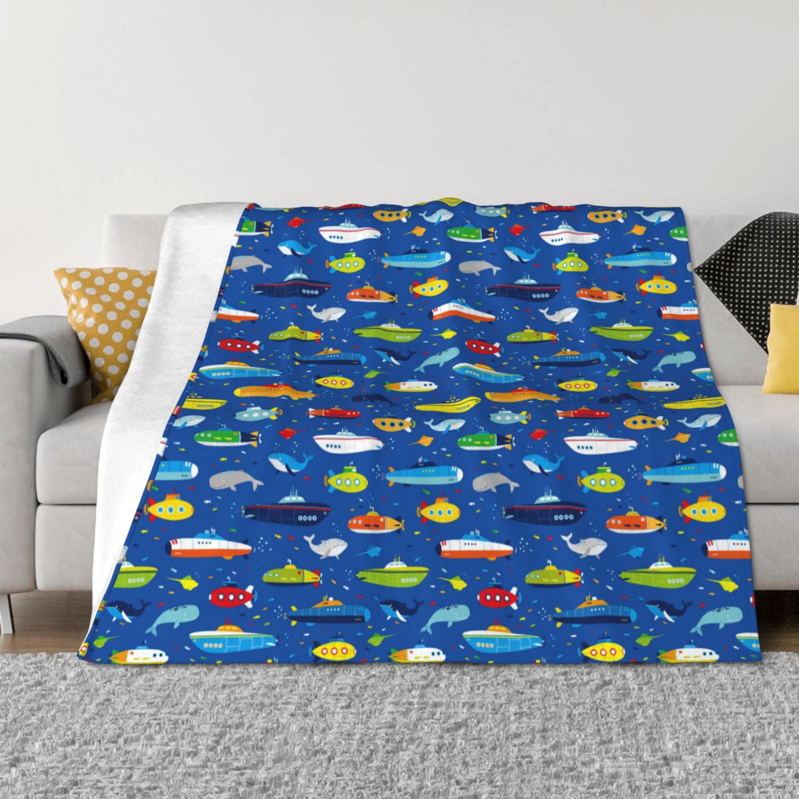 Honeii Submarines And Whales print throw blanket, crafted from cozy ...