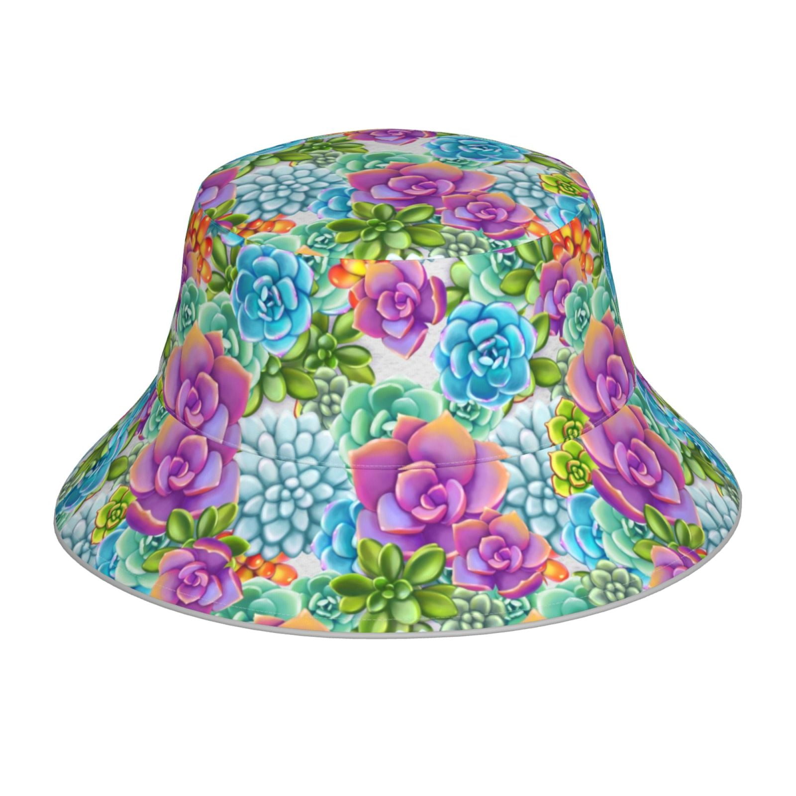 Honeii Succulents for Unisex Bucket Hat Waterproof Rain Hat Reversible Shiny Rave Bucket Hat for ...