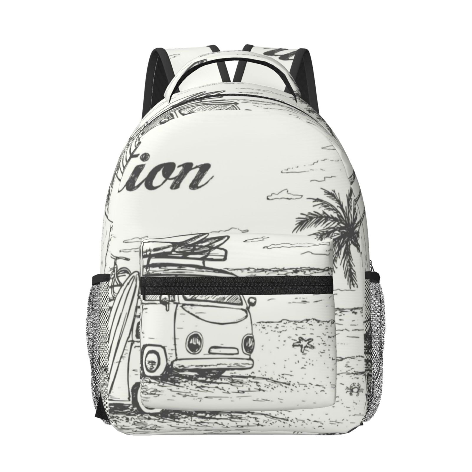 Honeii Summer Vacation Scene With Camping Van Print Backpack for School ...