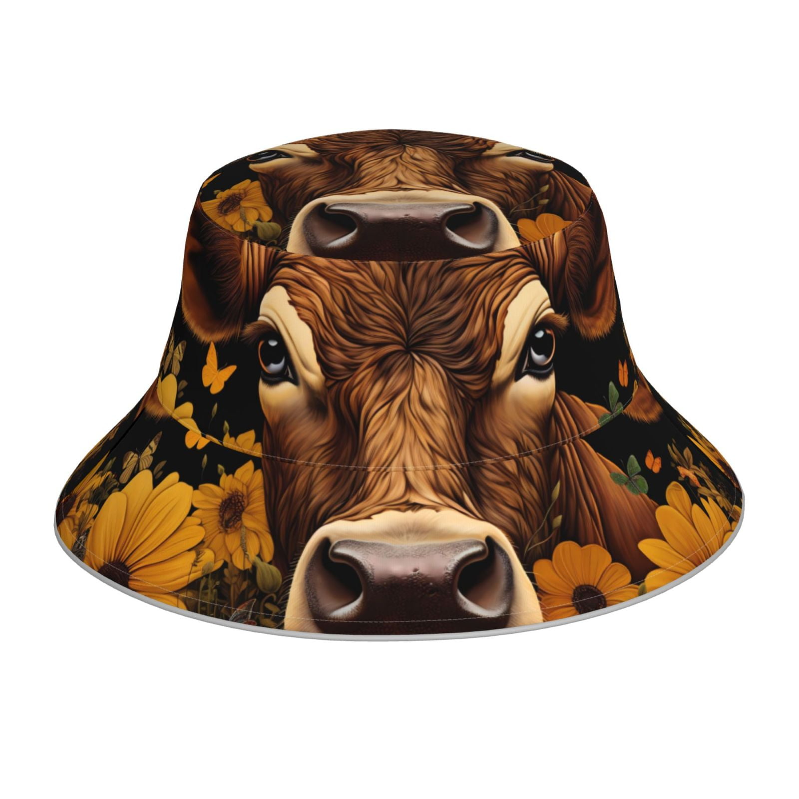 Honeii Sunflower Butterfly Cow for Unisex Bucket Hat Waterproof Rain ...